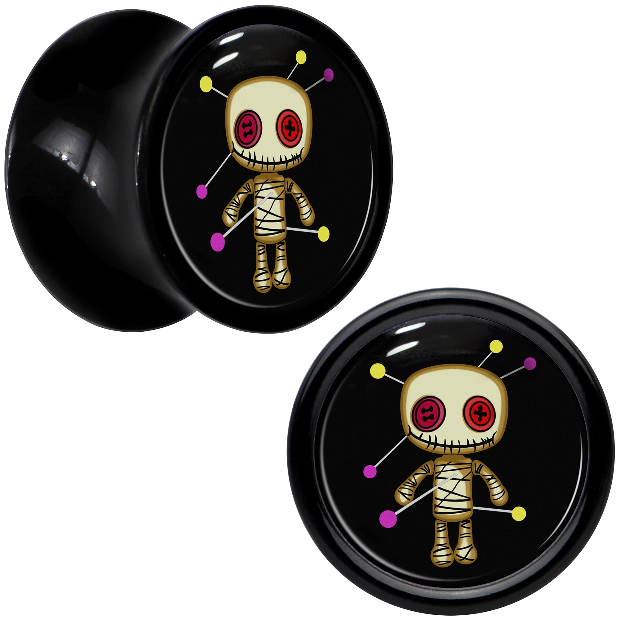 Body Candy 0g 2PC Black Acrylic Voodoo Doll Saddle Plugs Double Flare ...