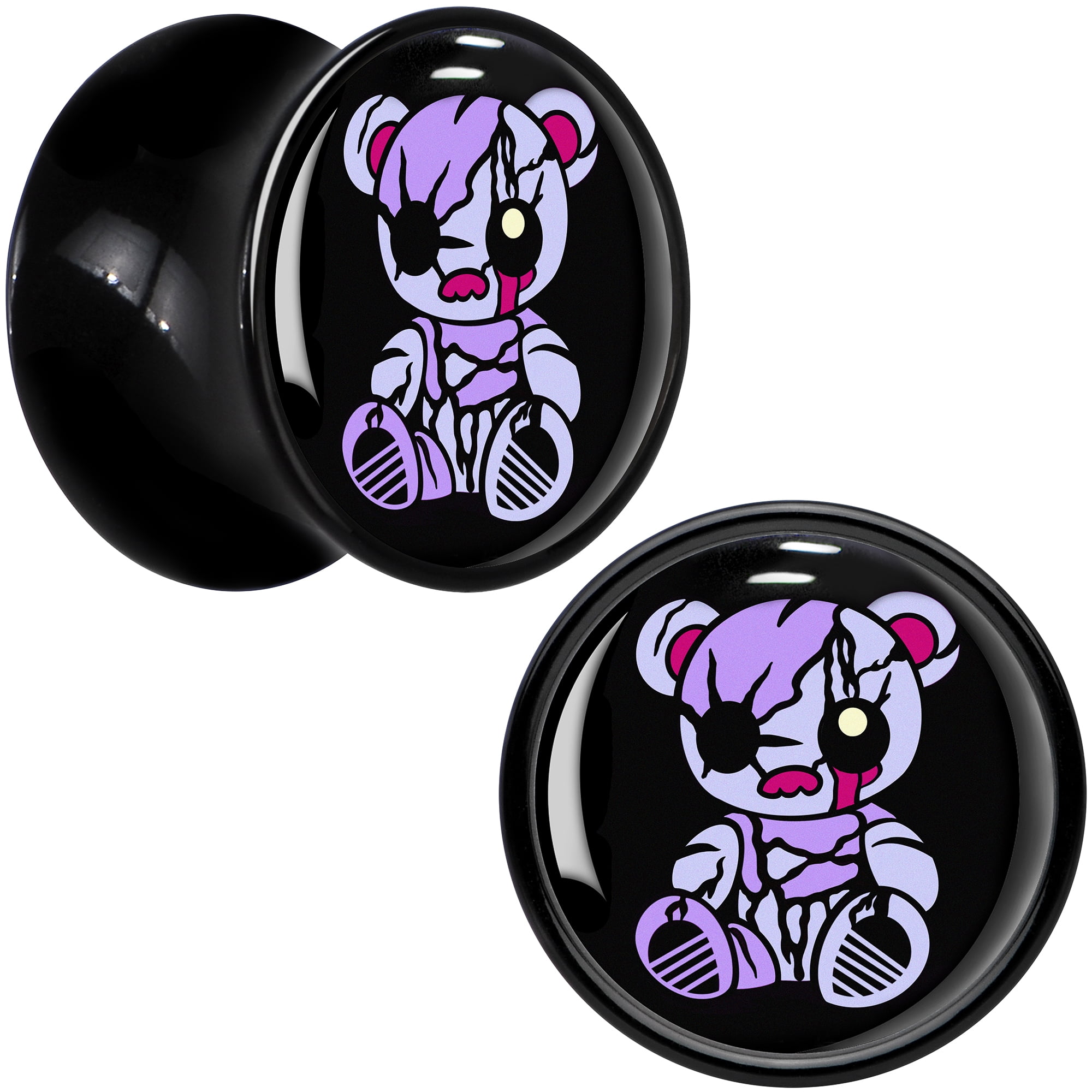 Body Candy 1/2" 2PC Black Acrylic Attitude Teddy Bear Saddle Plugs ...