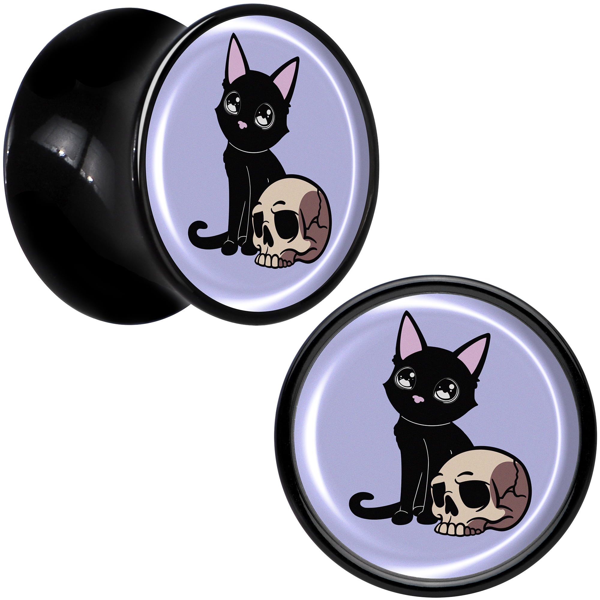 Body Candy 1/2" 2PC Black Acrylic Skull Cat Saddle Plugs Double Flare ...