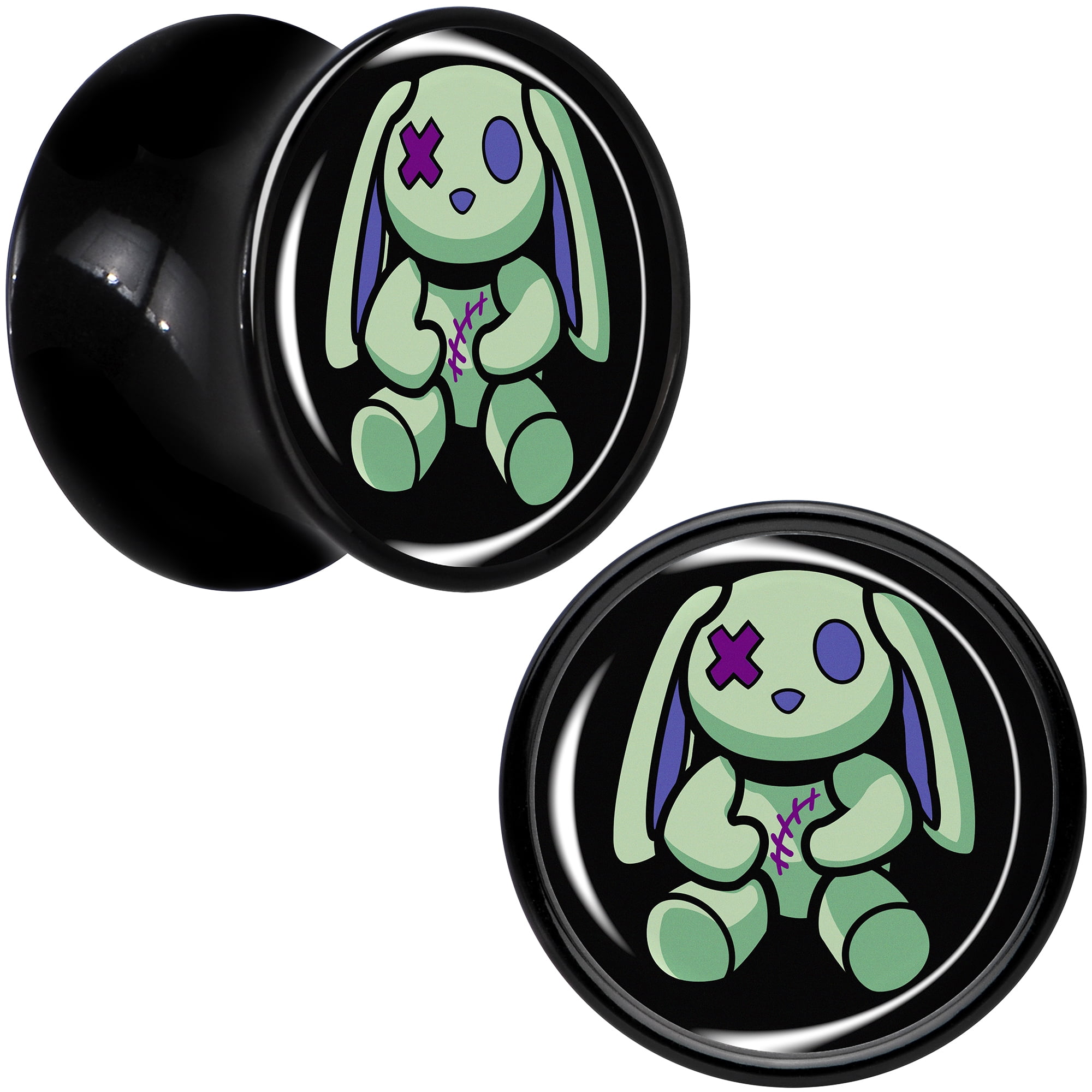 Body Candy 1/2" 2PC Black Acrylic Zombie Bunny Saddle Plugs Double ...