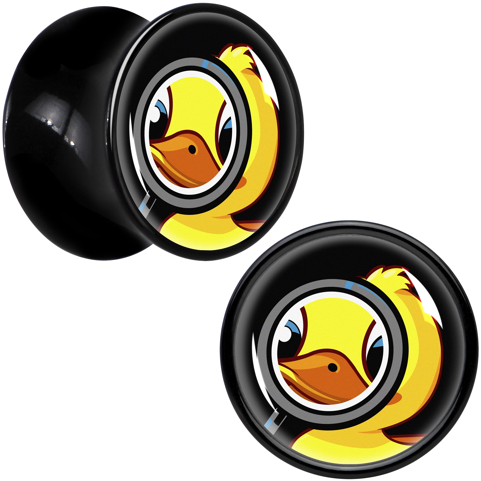 Body Candy 1/2 Magnified Yellow Duck Black Acrylic Saddle Plug Set of ...