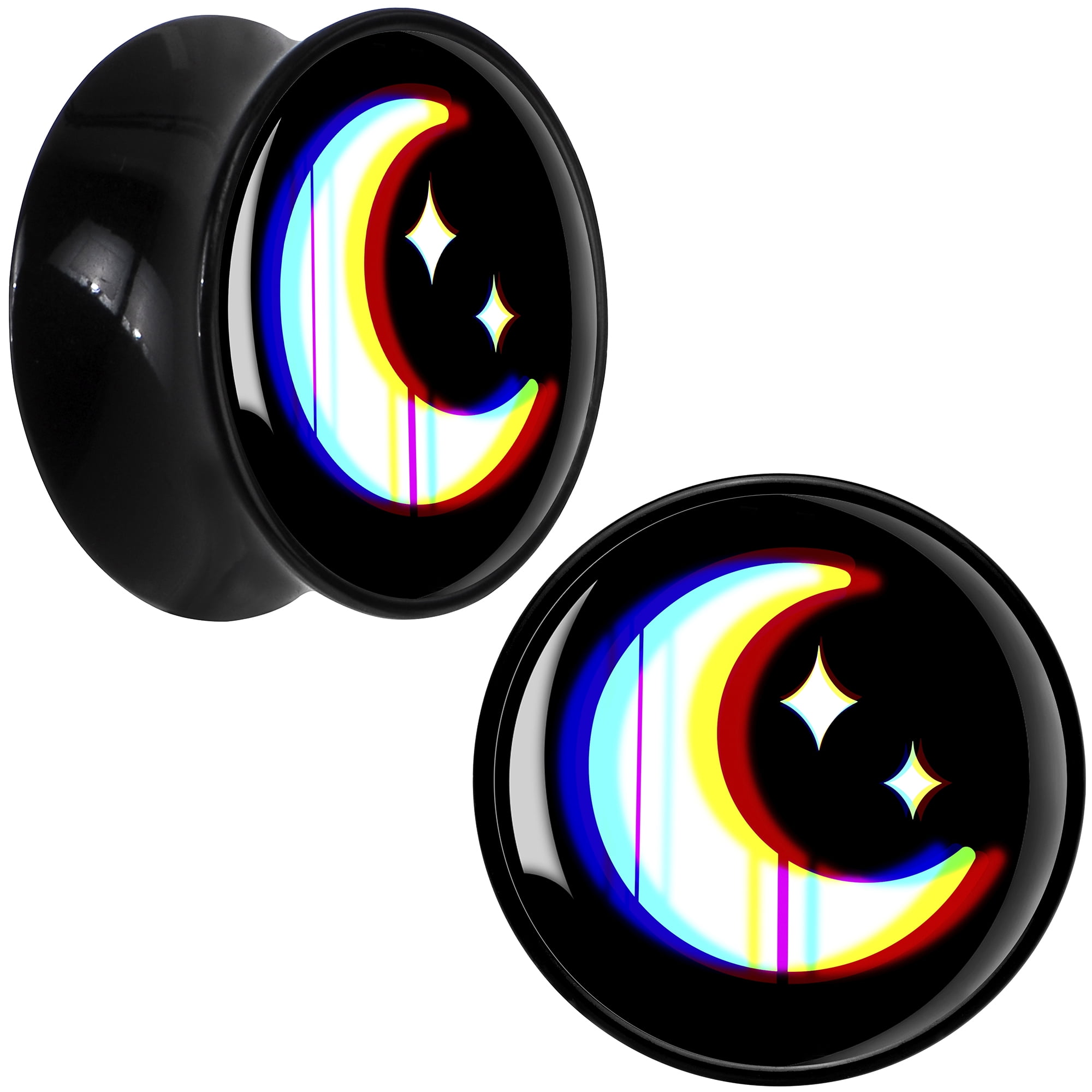 Body Candy 13/16" 2PC Black Acrylic Chromatic Moon Saddle Plugs Double ...