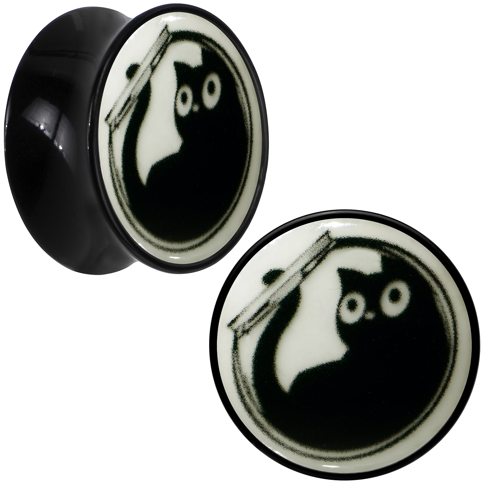 Body Candy 13/16" 2PC Black Acrylic Glow in the Dark Fishbowl Kitty Cat ...
