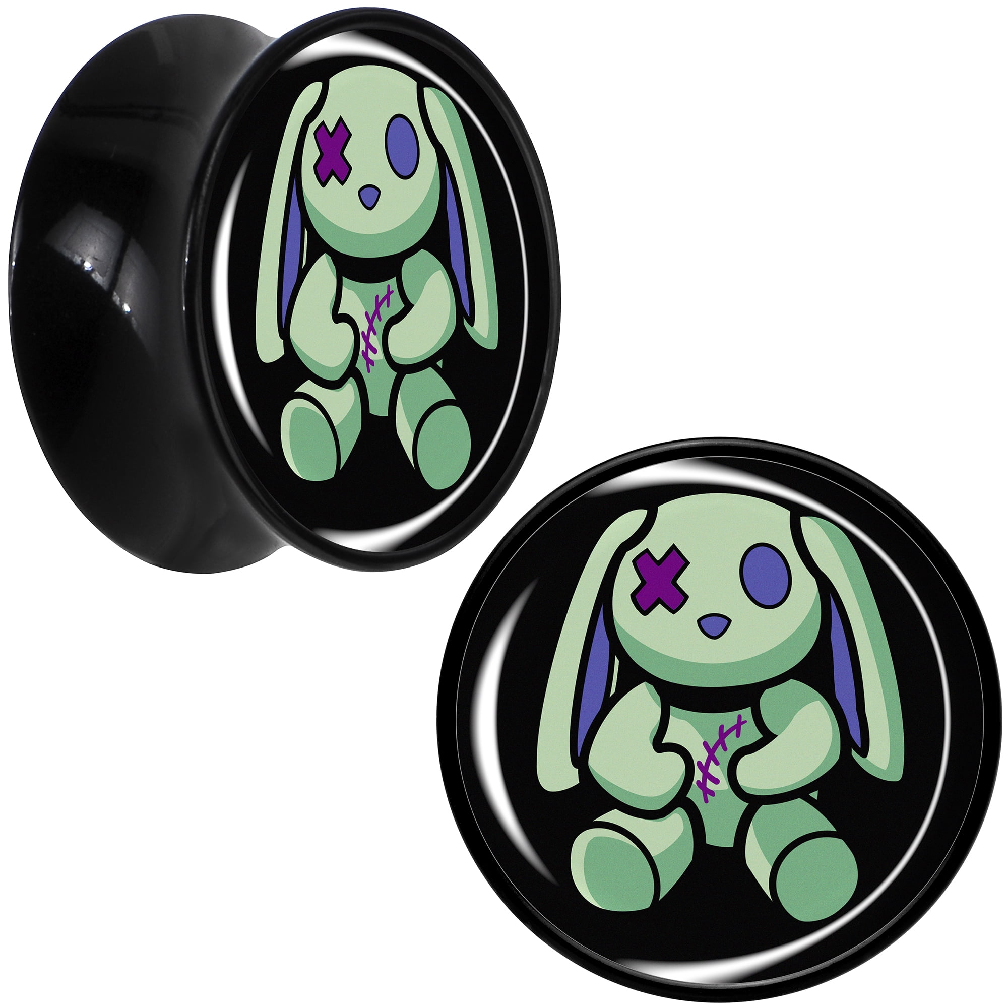 Body Candy 13/16" 2PC Black Acrylic Zombie Bunny Saddle Plugs Double ...