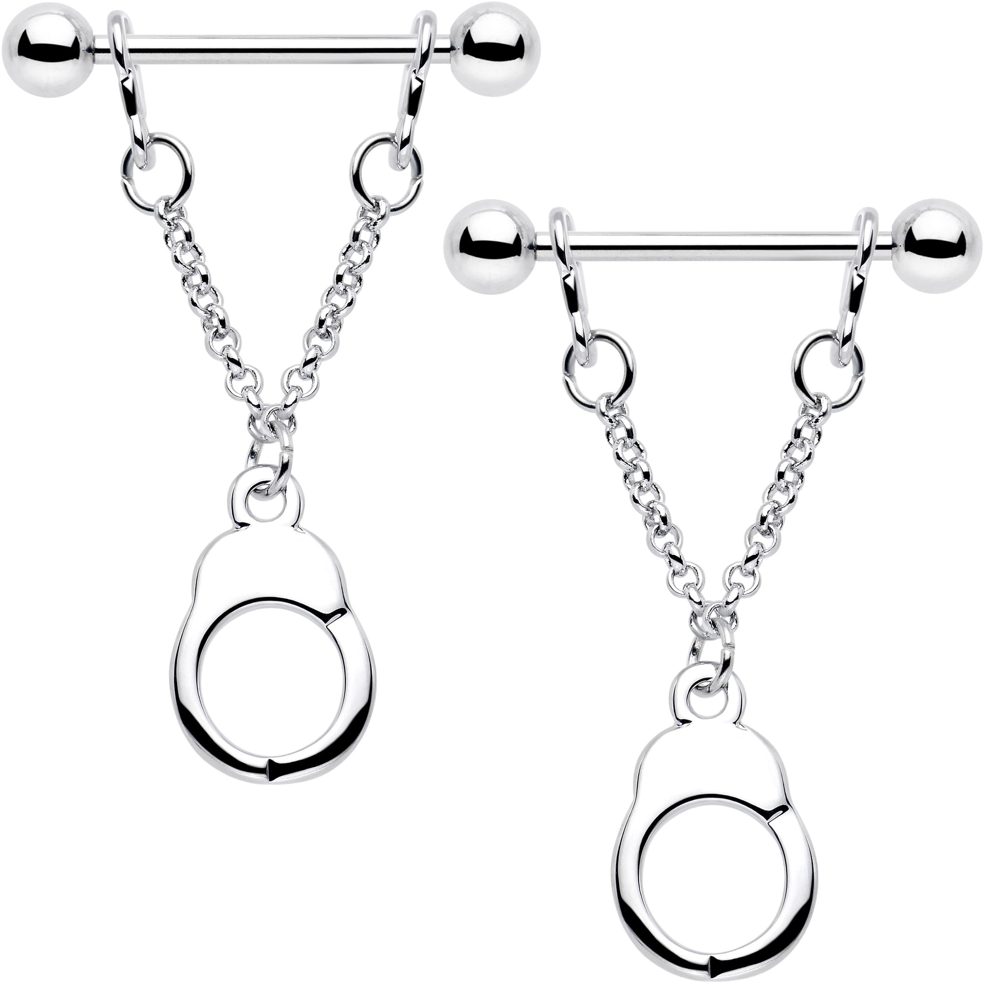 Body Candy 14 Gauge 3/4 Handcuff Chain Dangle Nipple Ring Set Stainless ...
