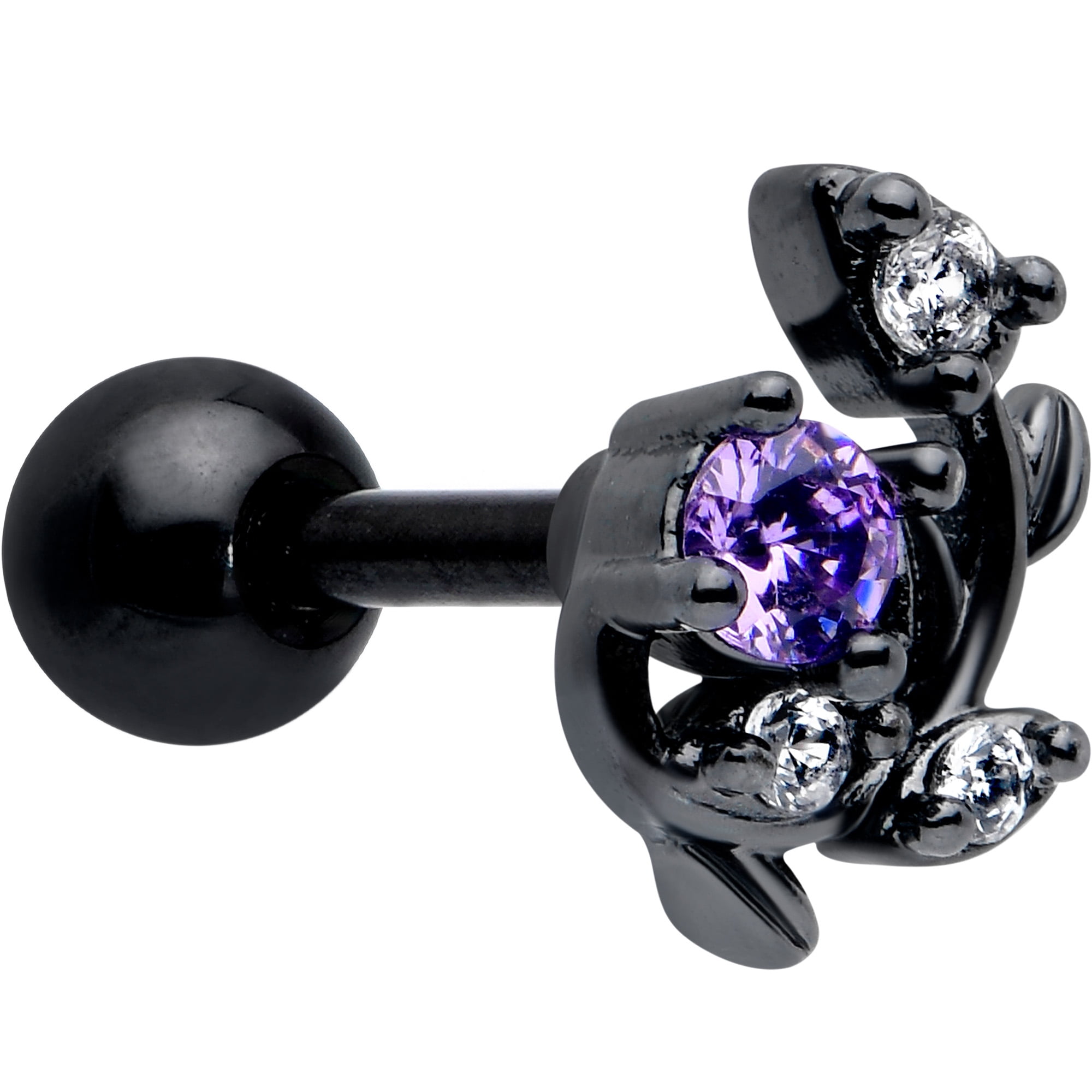 Body Candy 16 Gauge 1/4 Purple CZ Gem Black Twining Vine Cartilage ...