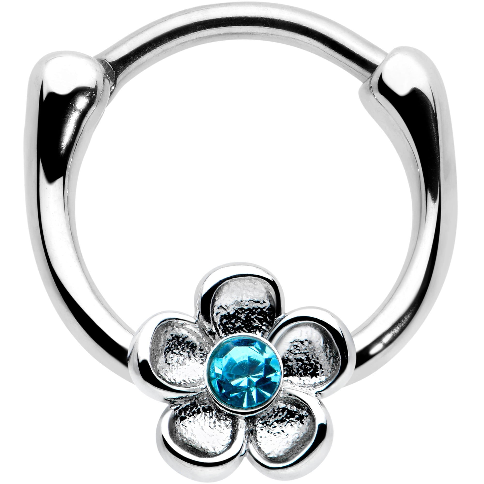 Body Candy 16G 316L Steel Septum Jewelry Blue Sweetheart Flower Daith ...