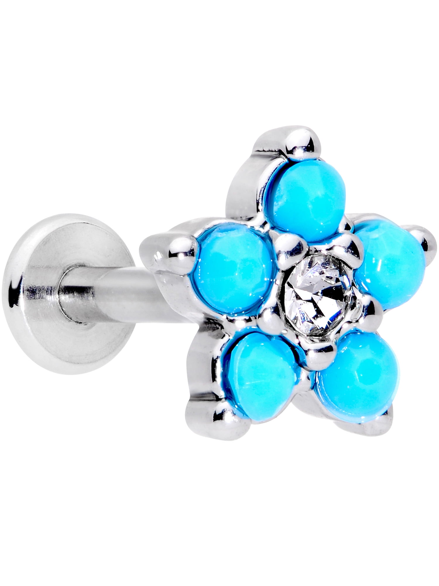 Body Candy 16G 5/8" 316L Steel Blue Clear Accent Flower End Labret ...
