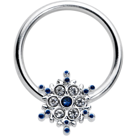 Body Candy 16G Stainless Steel Blue Snowflake Captive Nipple Nose ...