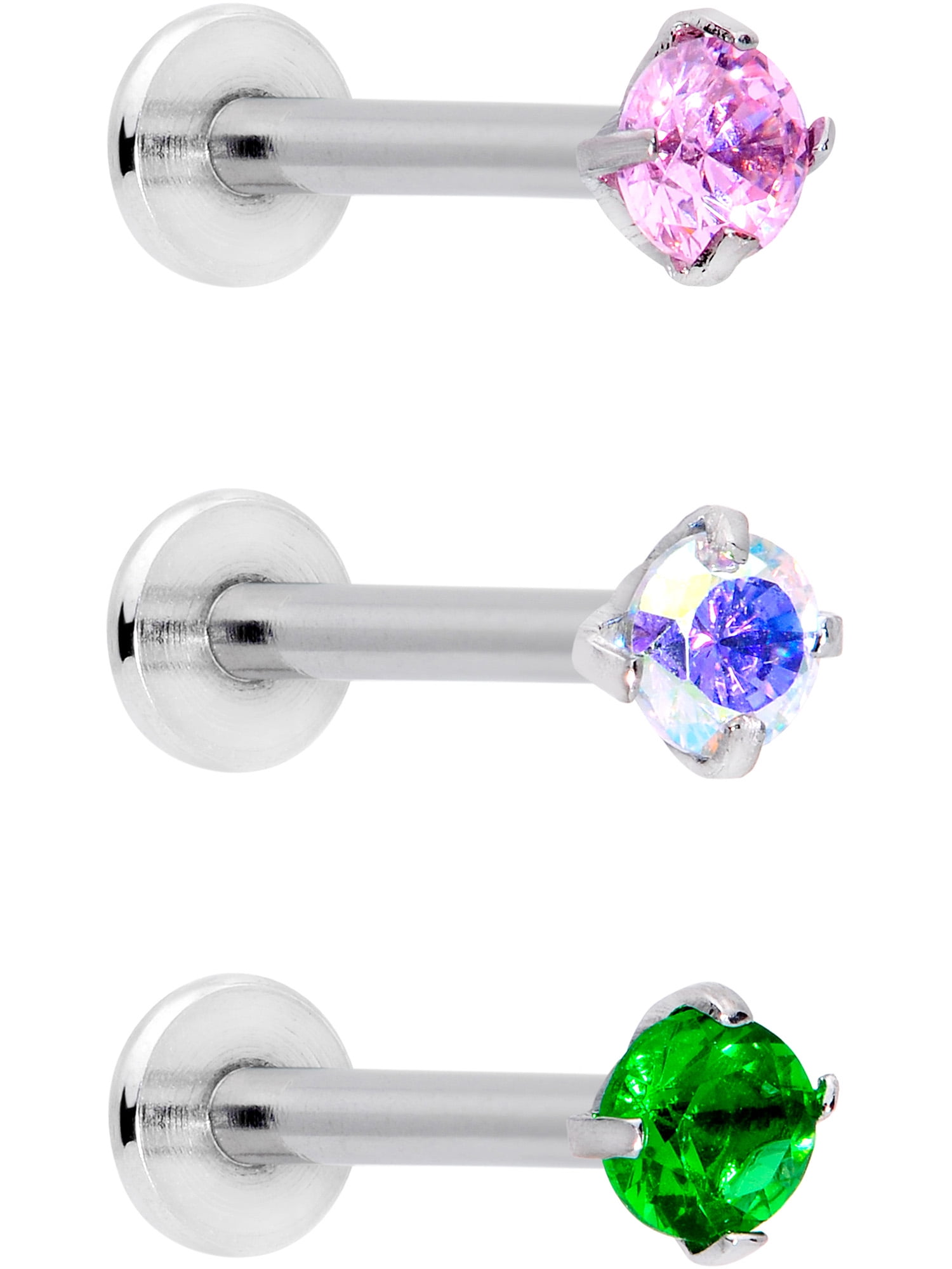 Body Candy 16G Womens 316L Steel Aurora Pink Green Accent Star Labret ...