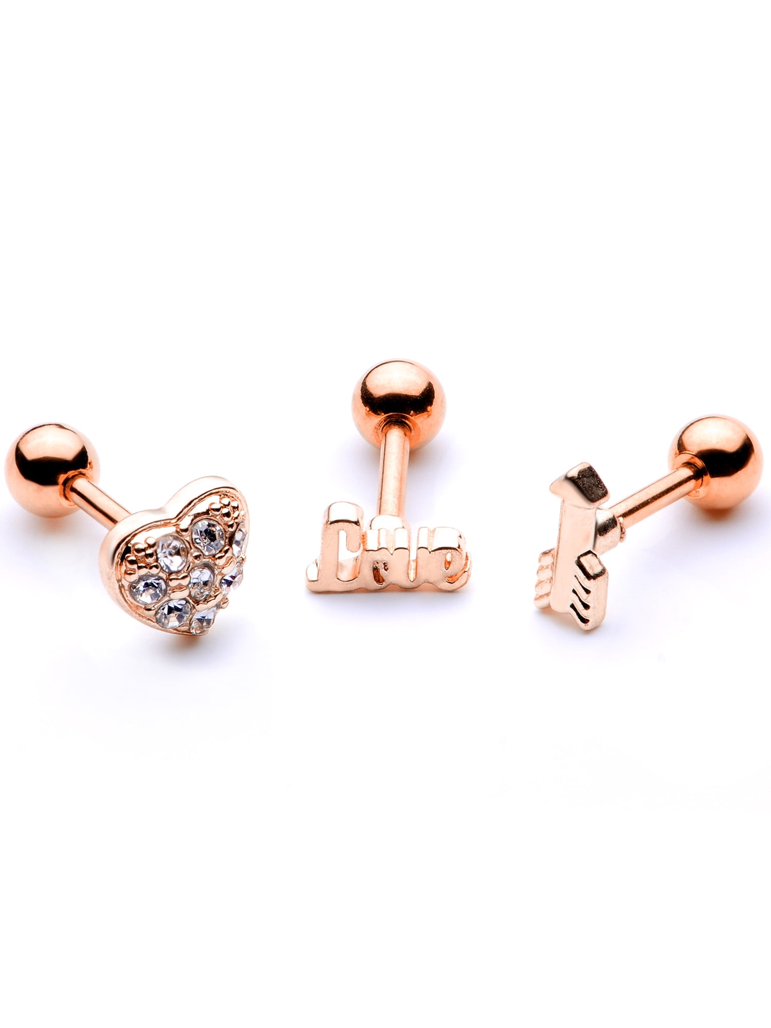 Body Candy 16G Womens Plated Steel 3Pc Rosy Clear Love Heart Cartilage Earring Helix Tragus Jewelry Set 1 4 Walmart