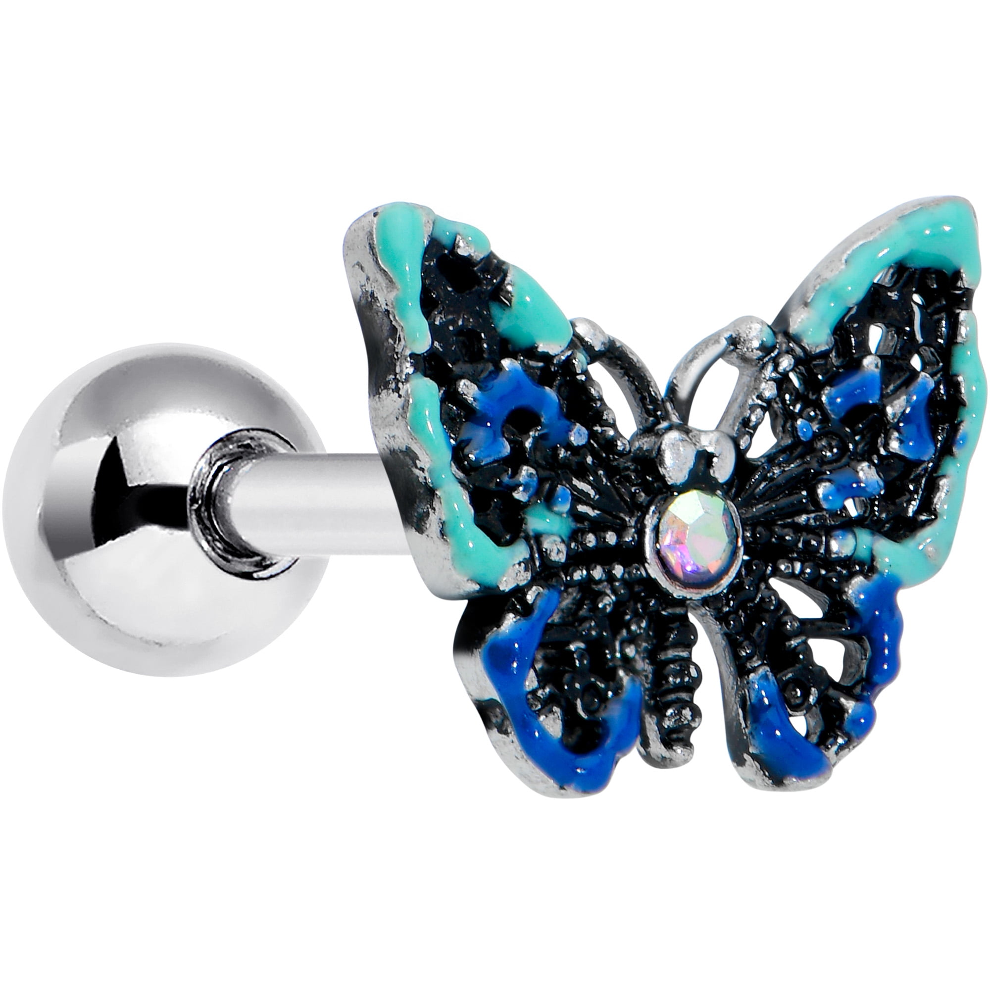 Body Candy 16G Womens Steel Aurora Blue Glam Butterfly Helix Jewelry 1/ ...