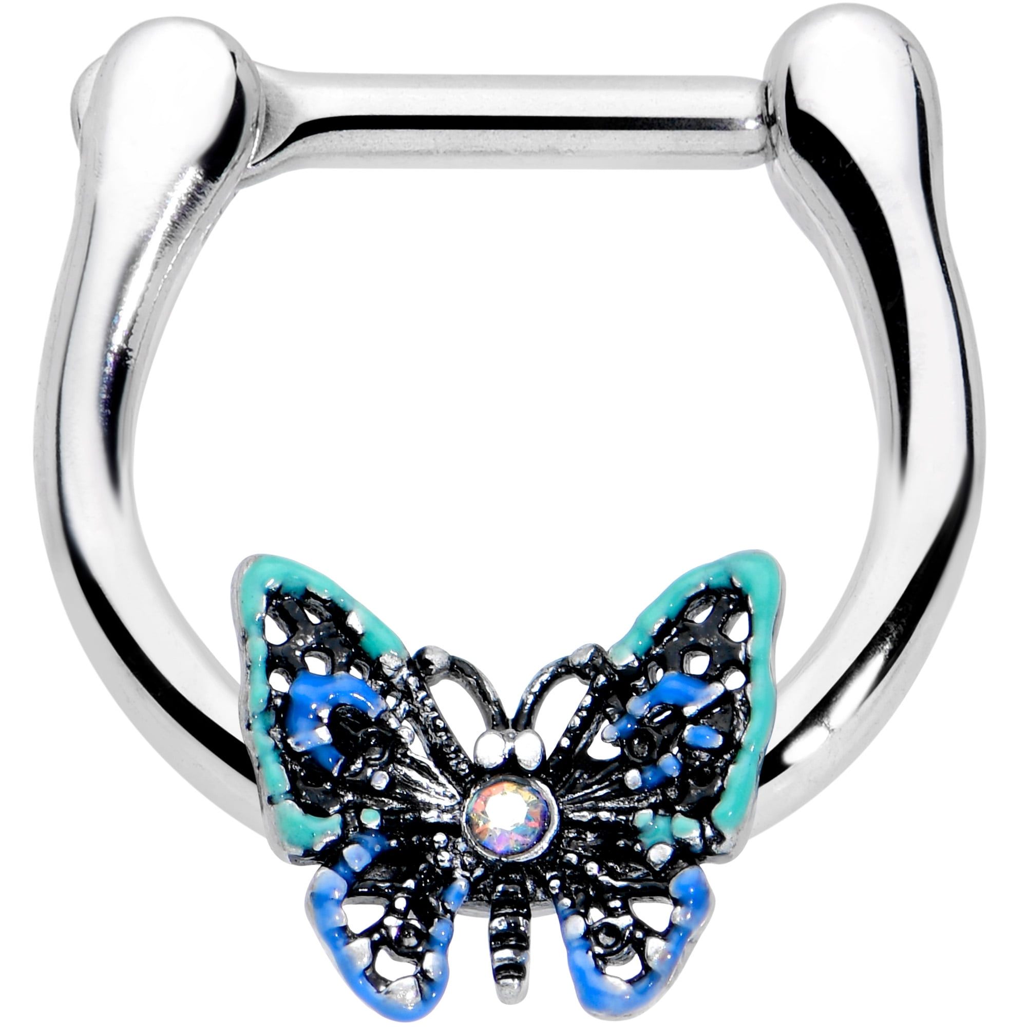 Body Candy 16G Womens Steel Septum Jewelry Aurora Color Butterfly Daith ...