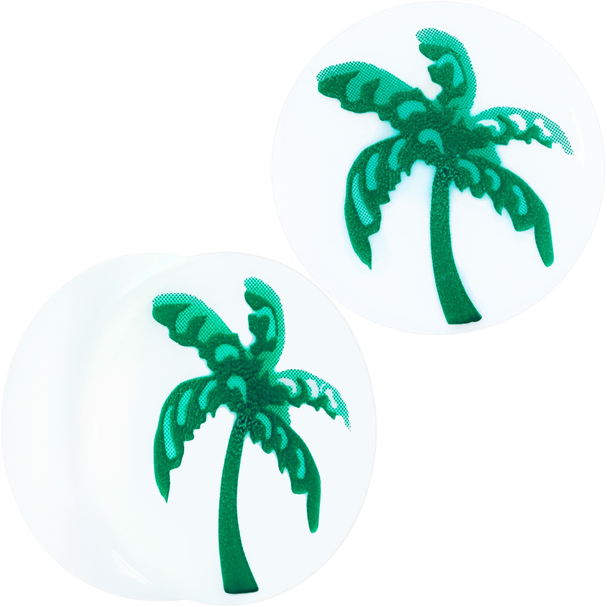 Body Candy 20mm Womens 2PC White Acrylic Green Palm Tree Saddle Plugs ...