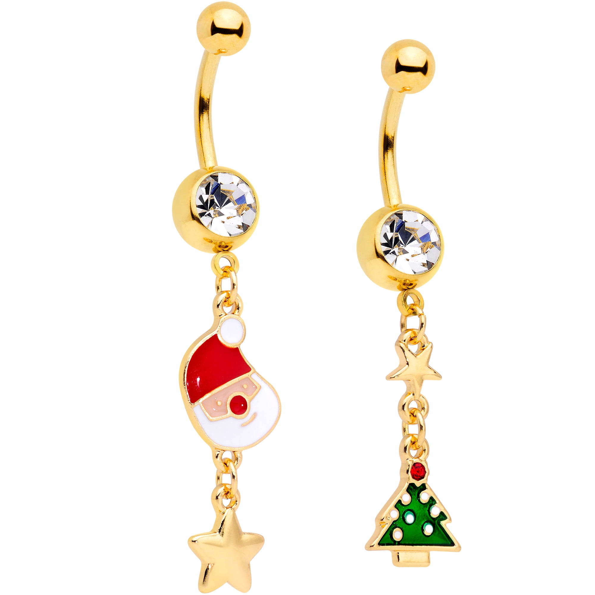 Body Candy 2PC Clear Tree Santa Claus Bonus Pack PVD Steel Belly Button ...