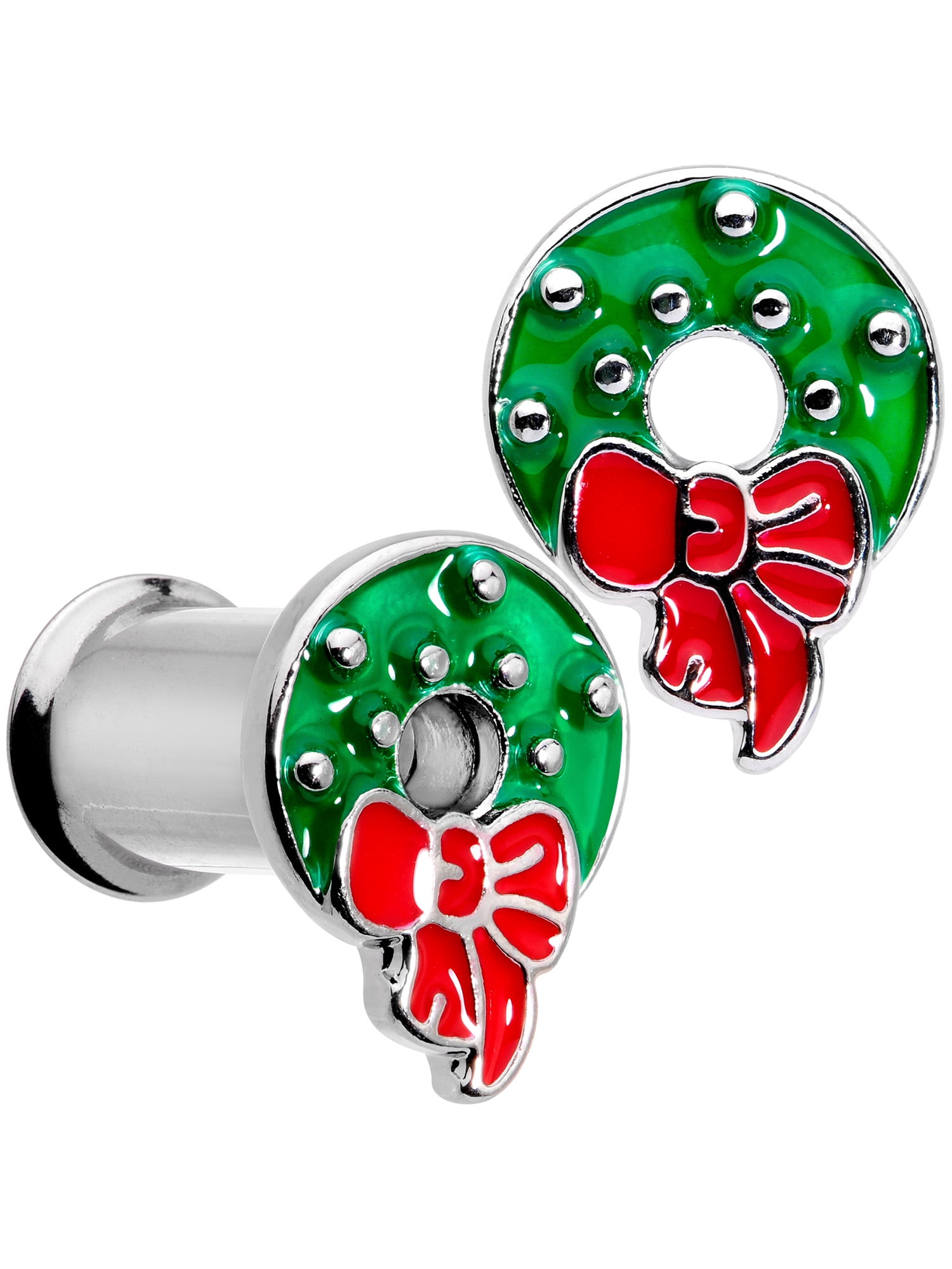 Body Candy 2Pc 316L Steel Double Flare Tunnel Plug Christmas Wreath Ear ...