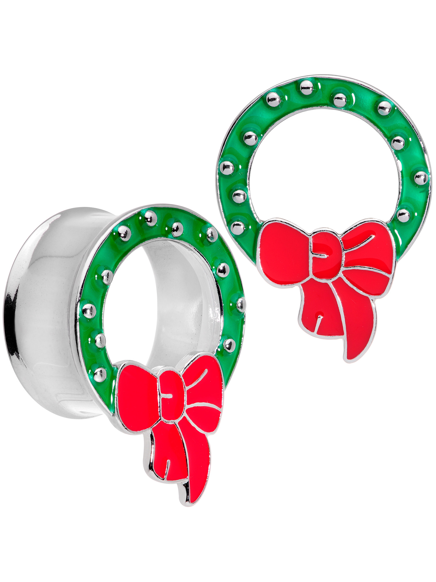 Body Candy 2Pc 316L Steel Double Flare Tunnel Plug Christmas Wreath Ear ...