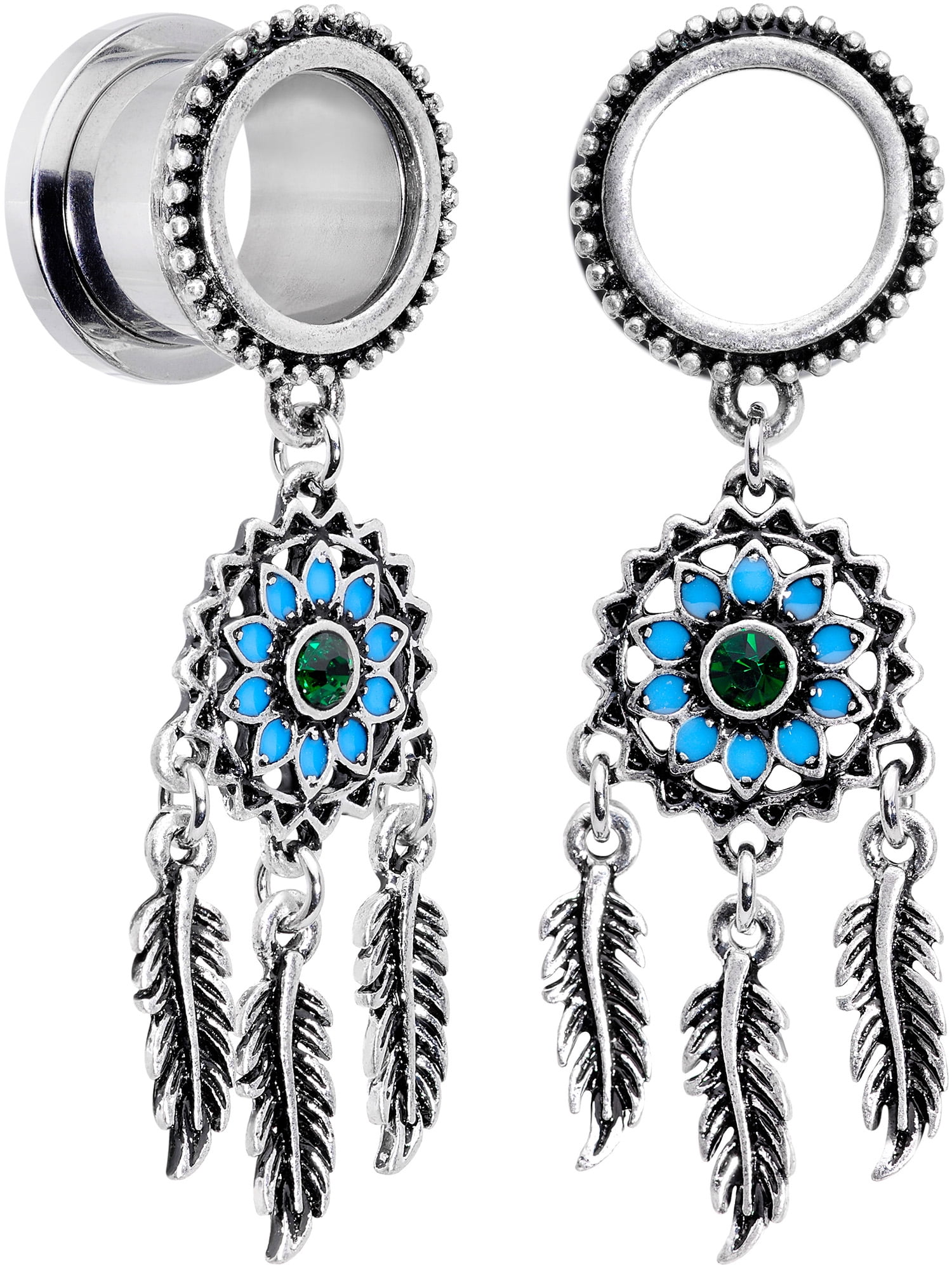 Body Candy 2Pc Steel 1/2" Double Flare Screw Fit Tunnel Plug Feather ...