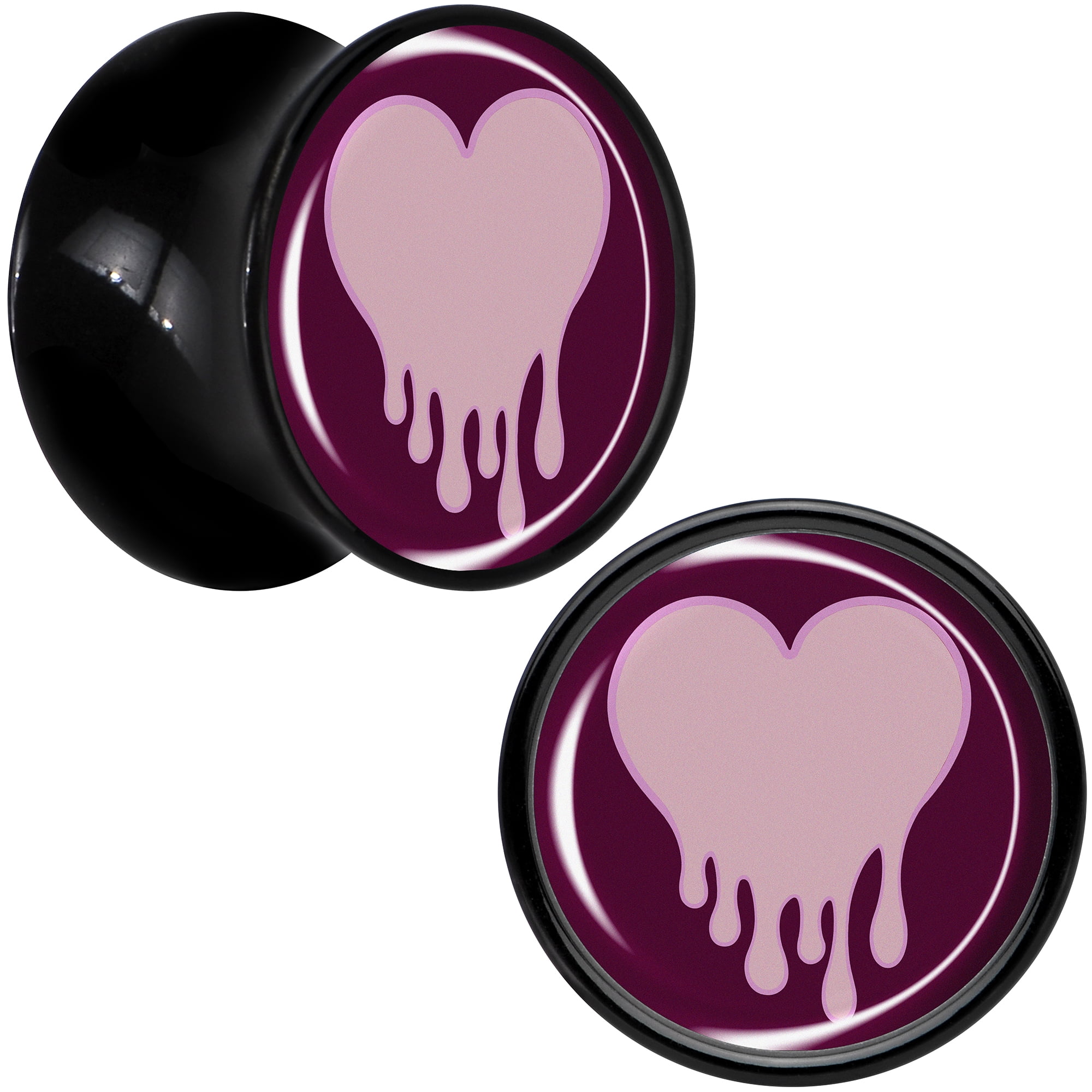 Body Candy 34/64" 2PC Black Acrylic Pinkish Melting Heart Saddle Plugs ...