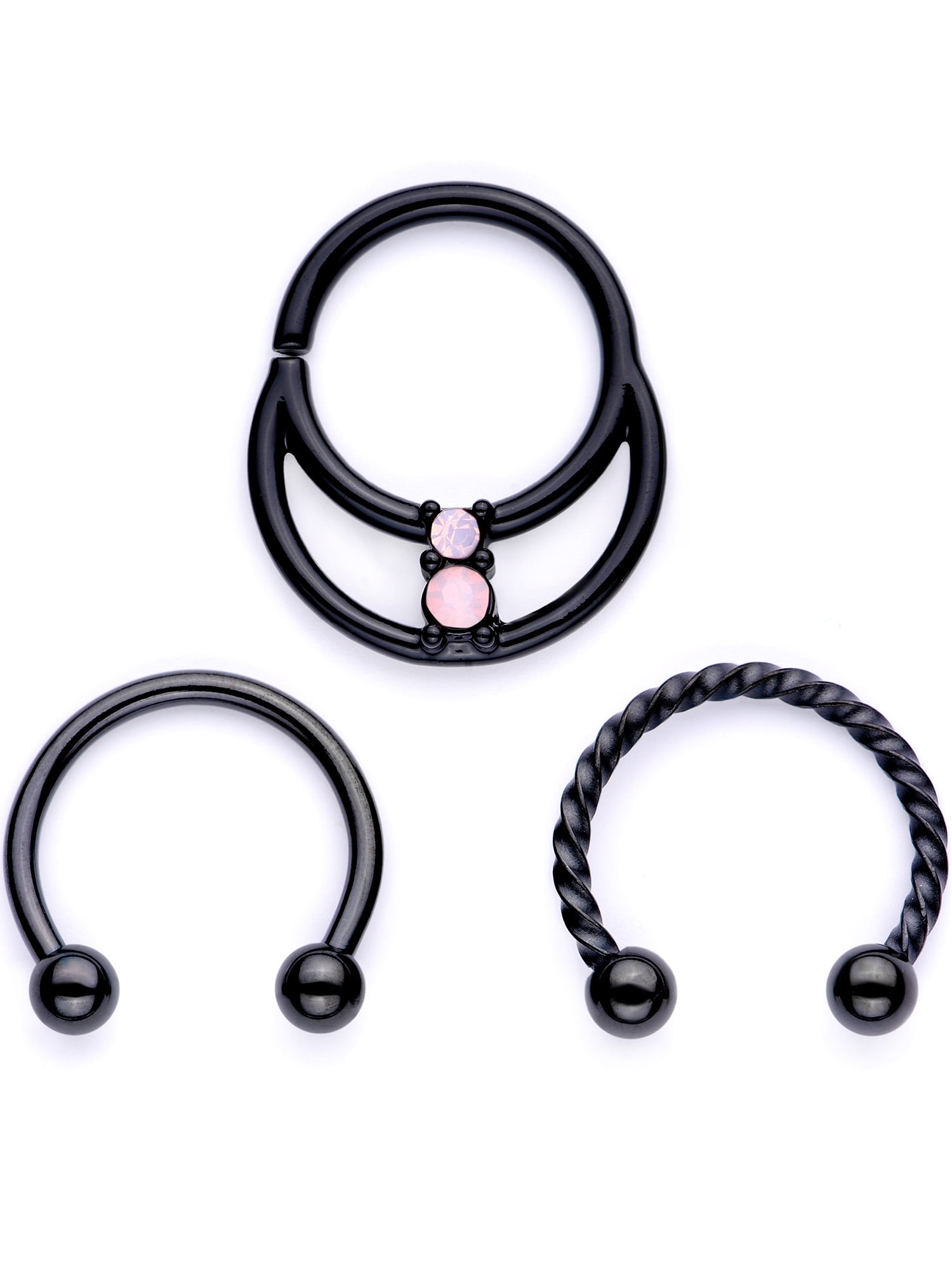 Body Candy 3PC 16G Black 316L Steel Septum Jewelry Horseshoe Pink ...