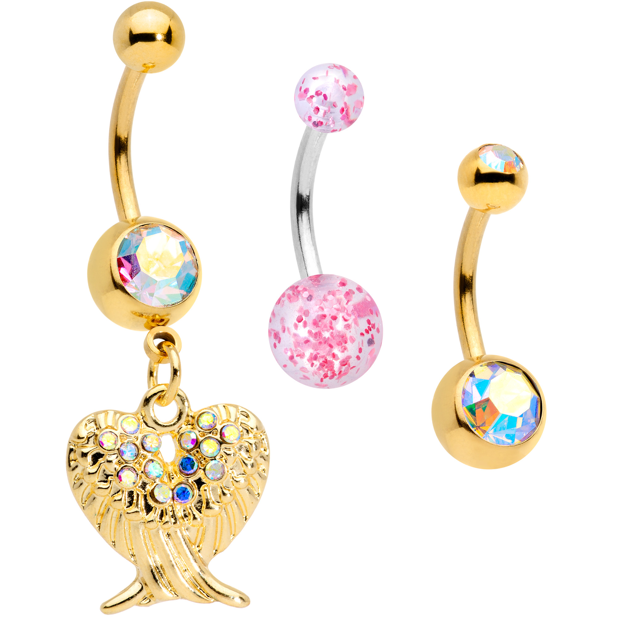 Body Candy 3PC Bonus Pack 316L Steel Belly Button Rings Clear White ...