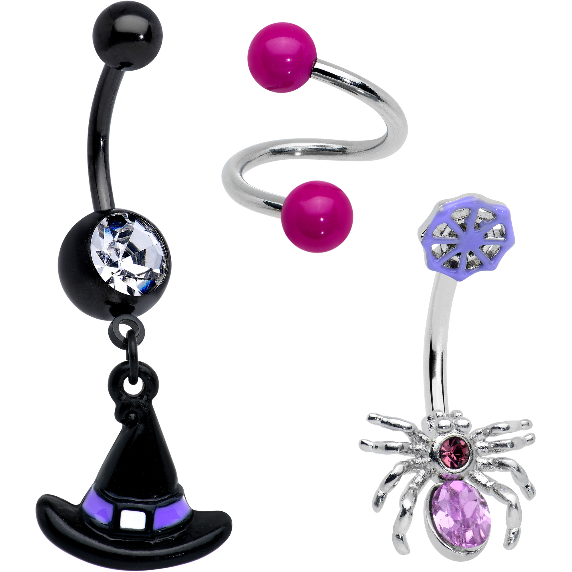 Body Candy 3PC Purple Witch Spider Web Bonus Pack 316L Steel Belly Button Rings 14G Navel ...