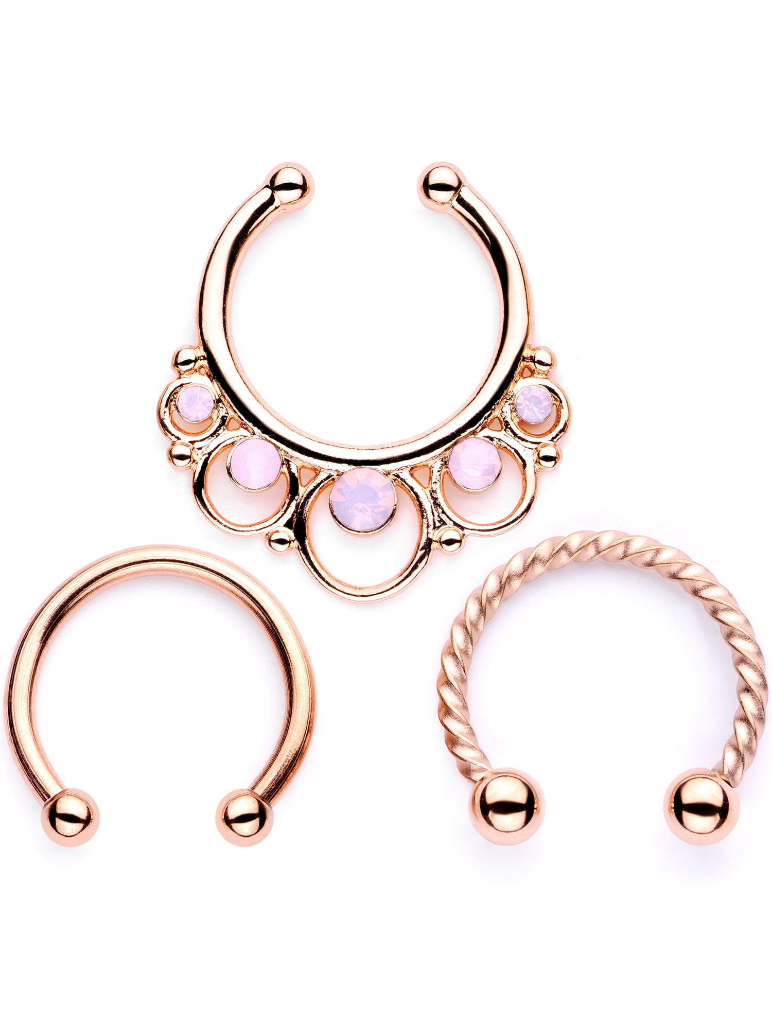 Body Candy 3Pc Rose Gold Tone Steel Non Pierced Faux Clip On Septum ...