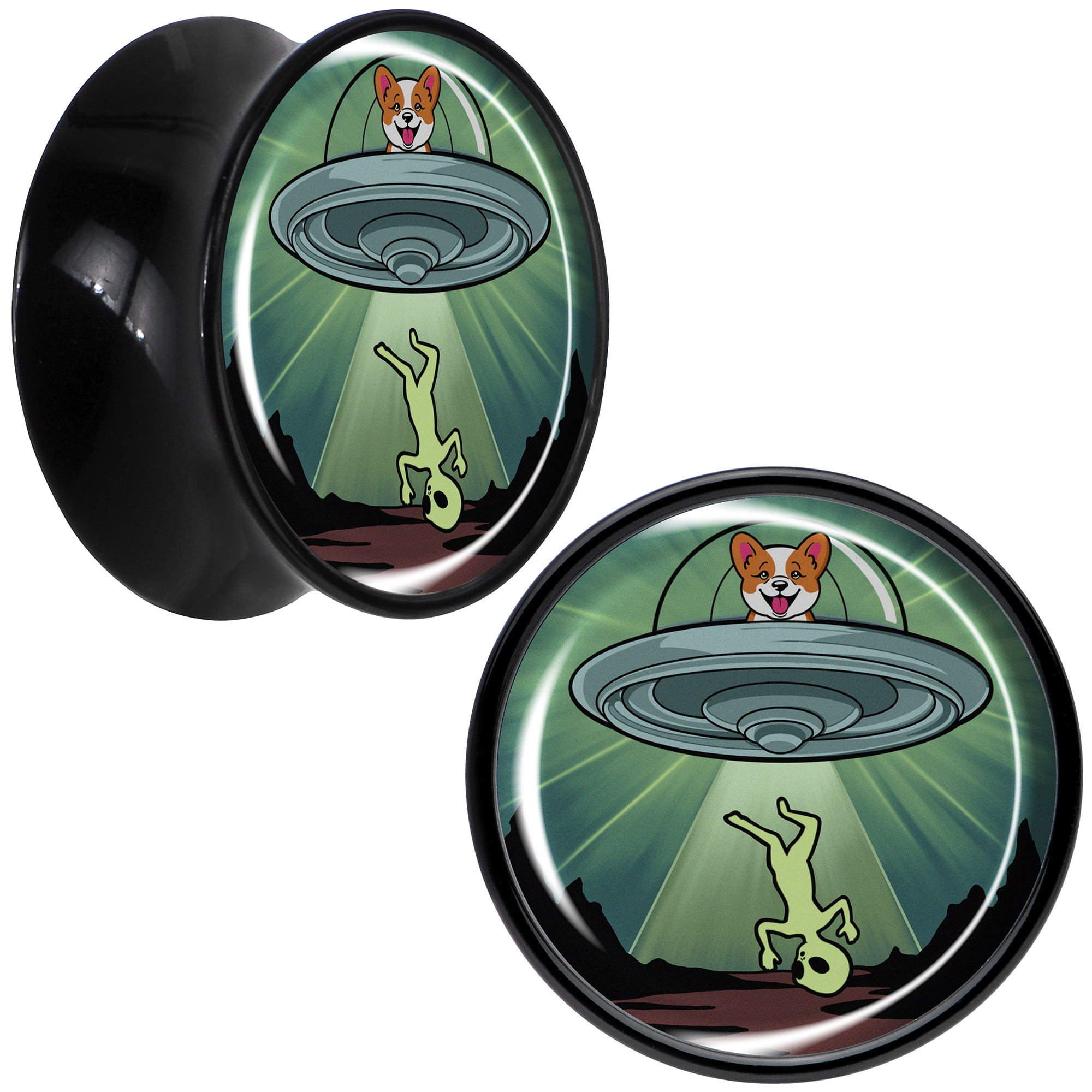 Body Candy 5/8" 2PC Black Acrylic Reverse Alien UFO Abduction Saddle Plugs Double Flare Plug Ear ...