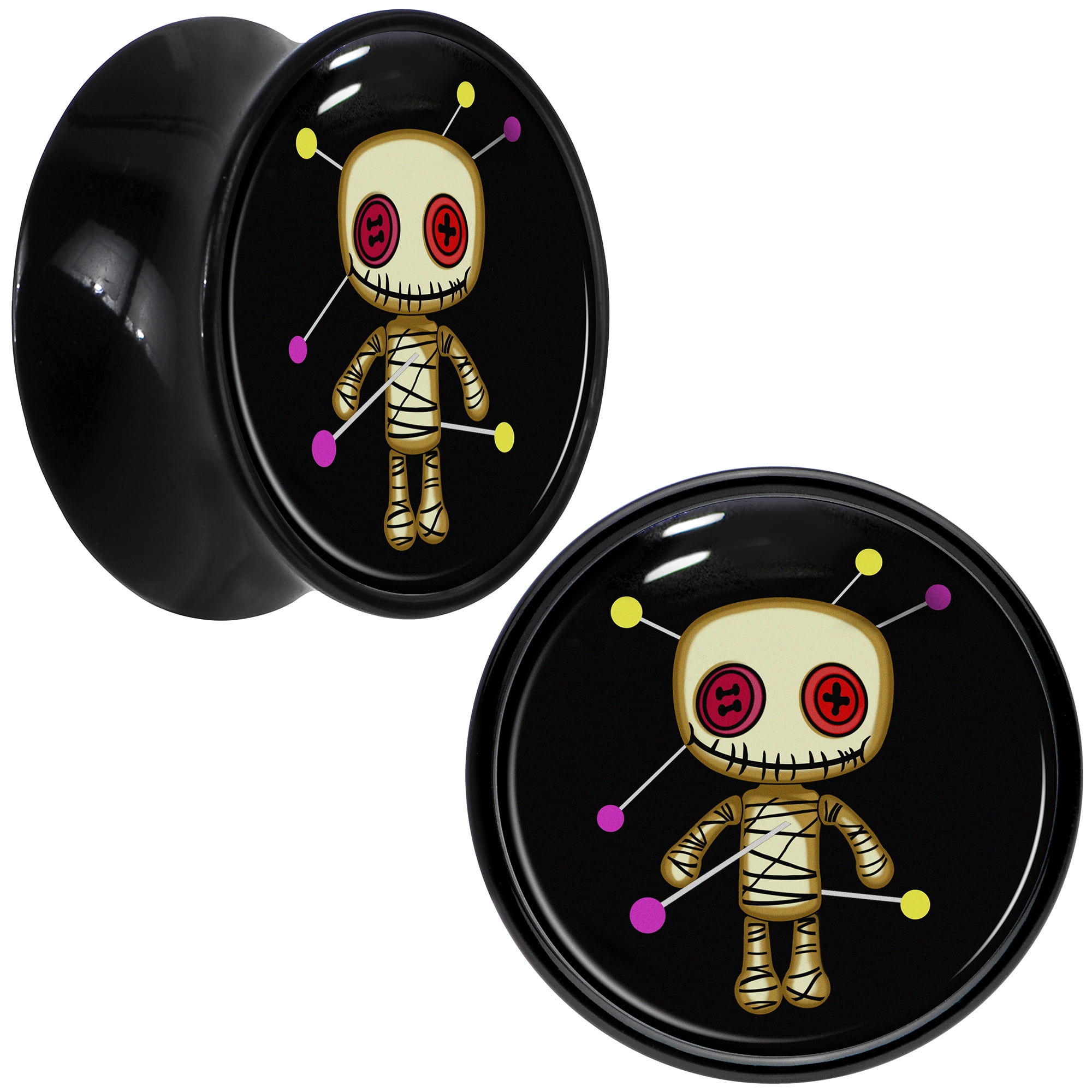Body Candy 5/8" 2PC Black Acrylic Voodoo Doll Saddle Plugs Double Flare ...