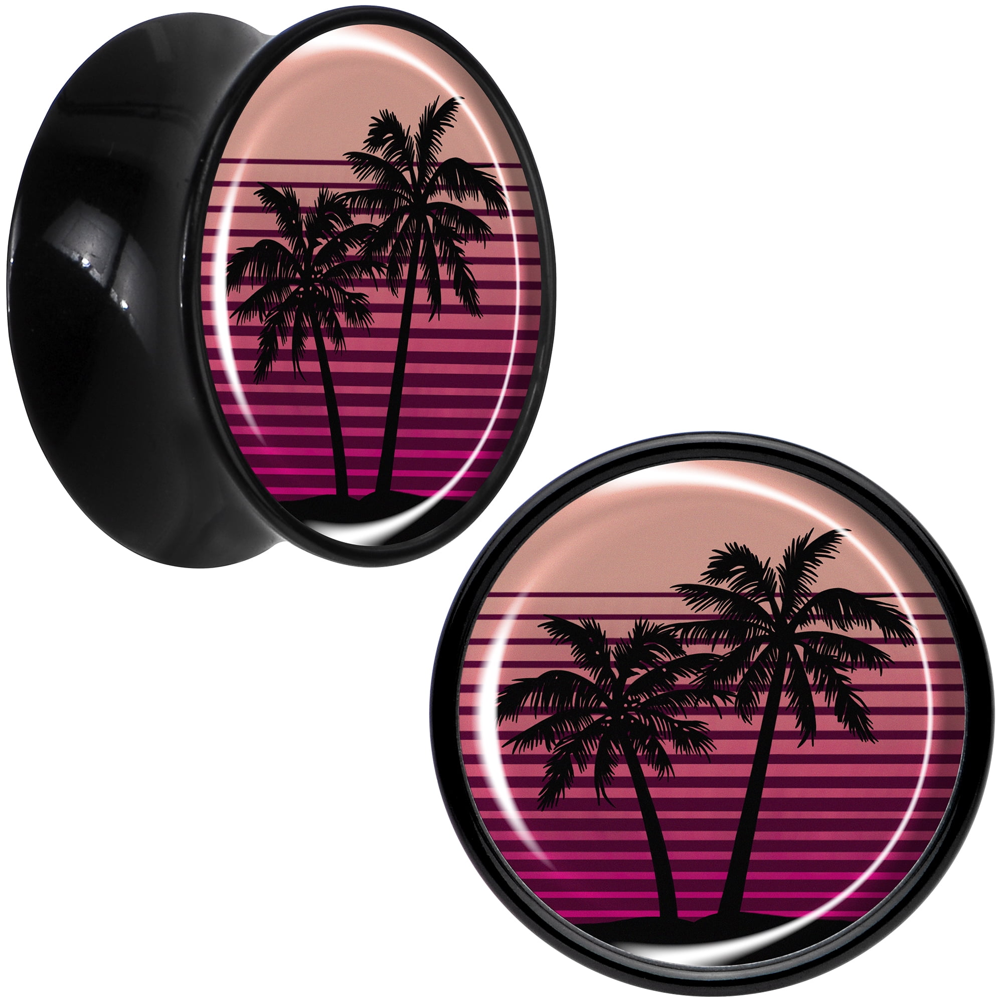 Body Candy 9/16" 2PC Black Acrylic Palm Tree Retro Sunset Saddle Plugs ...