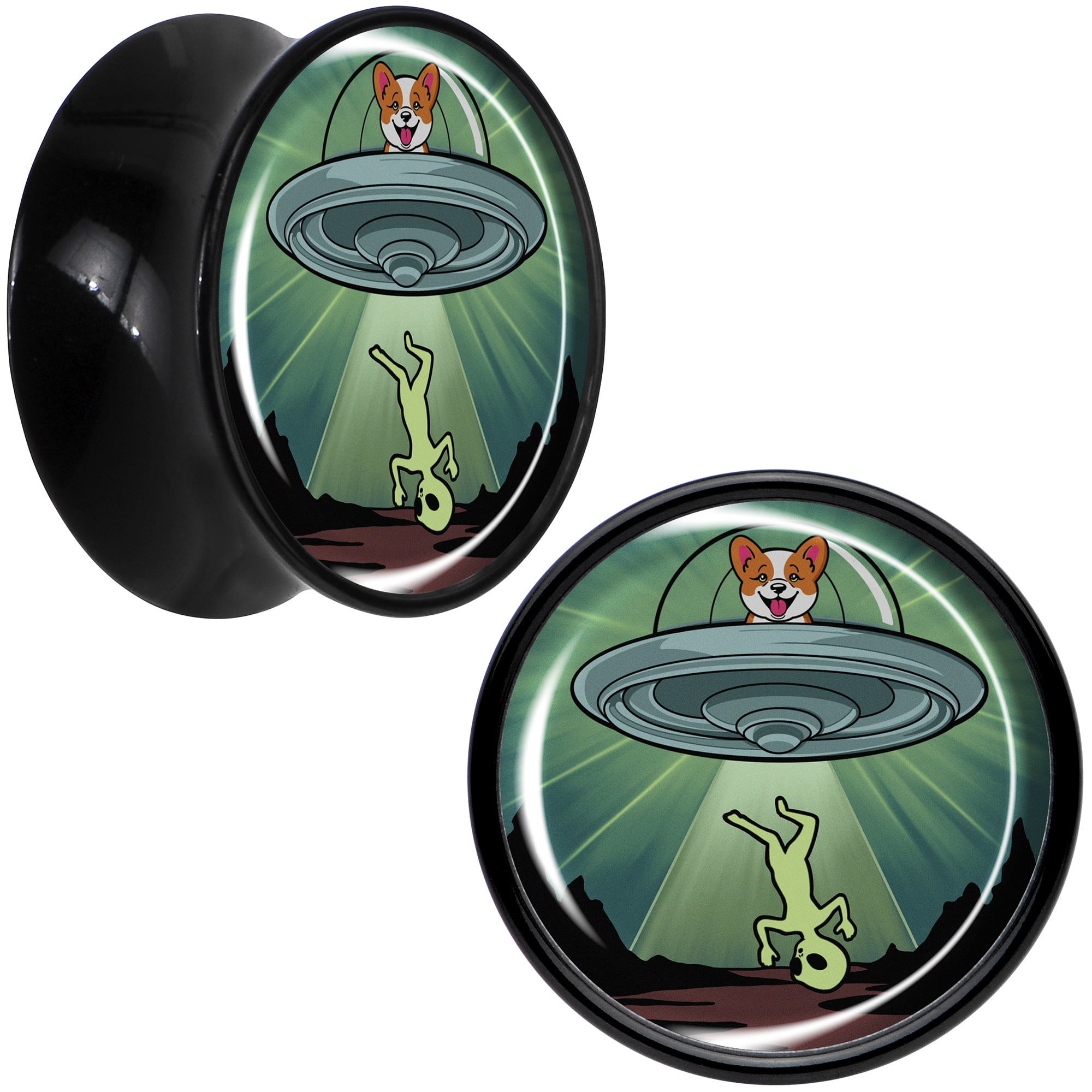 Body Candy 9/16" 2PC Black Acrylic Reverse Alien UFO Abduction Saddle ...
