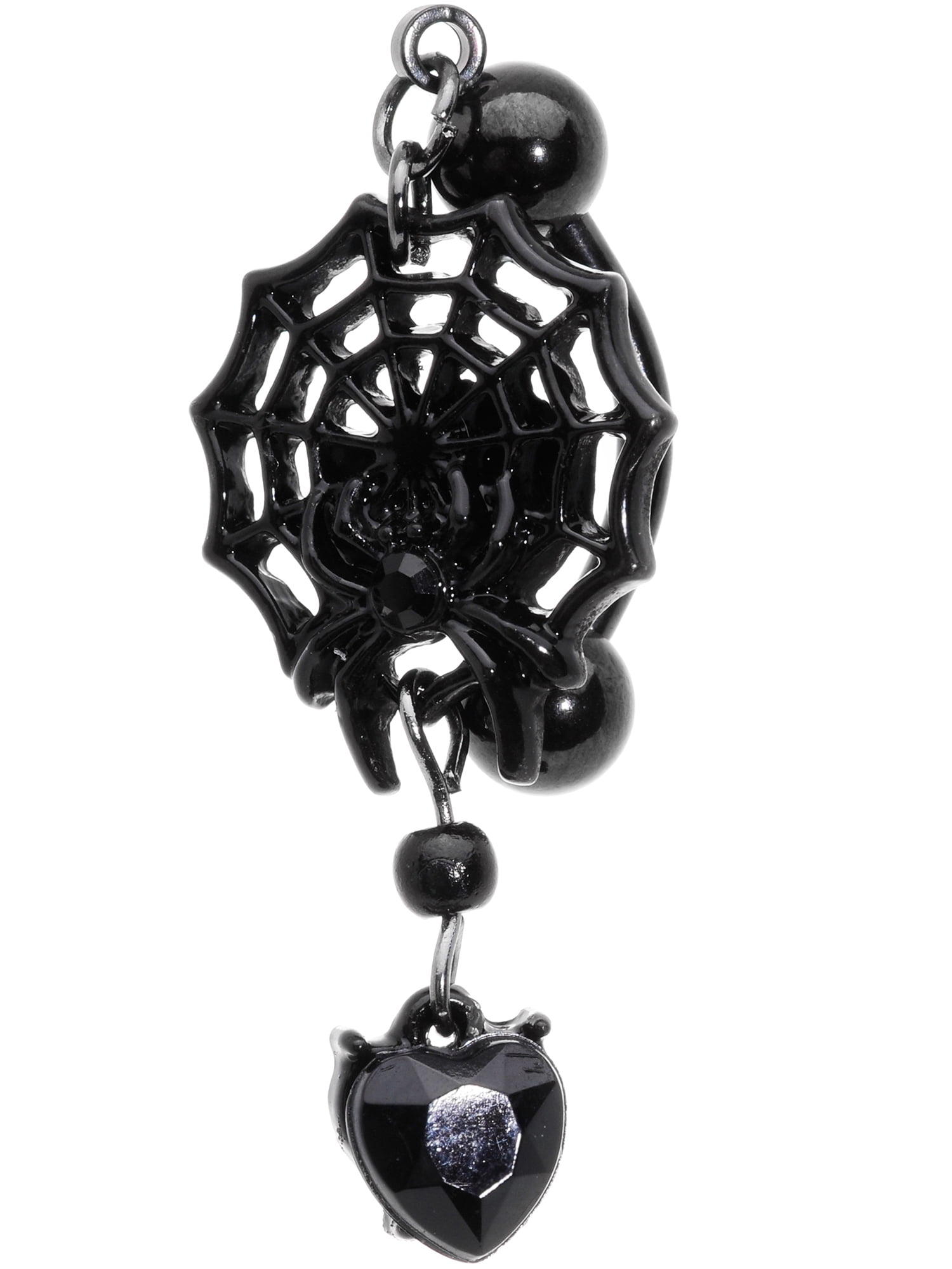 Body Candy Black Plated Steel Navel Ring Piercing Black Heart Spiderweb ...