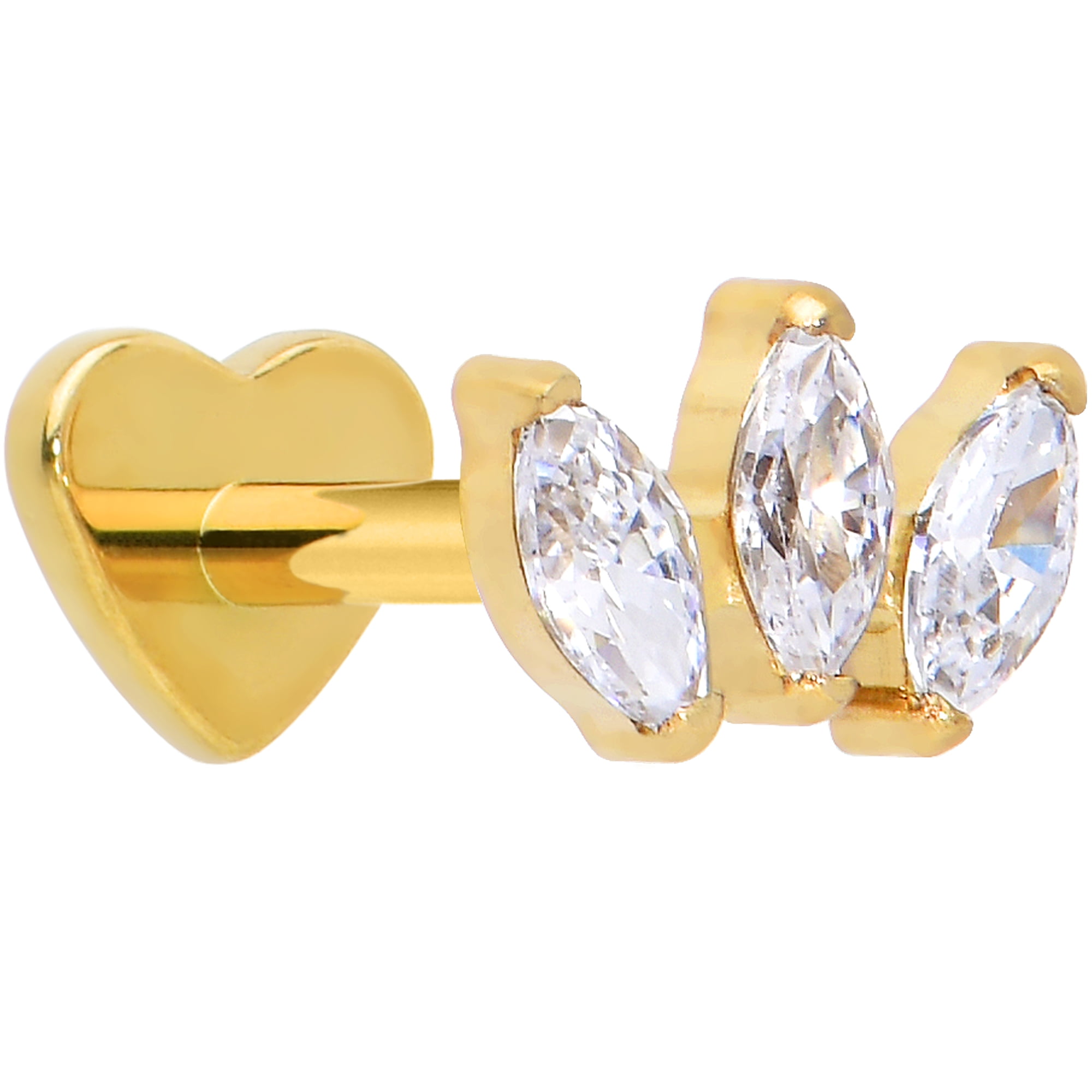 Body Candy Flat Back Cartilage Earring - 18 Gauge 1/4 14k Gold Plated ASTM Titanium Trio ...