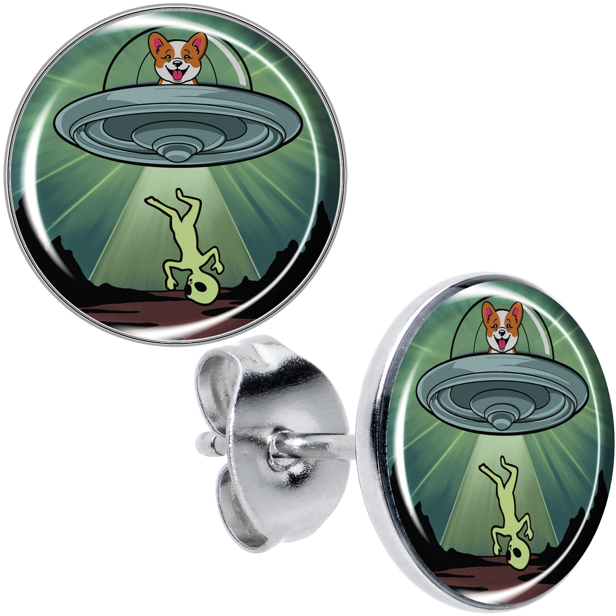 Body Candy Stainless Steel Reverse Alien UFO Abduction Pierced Stud ...