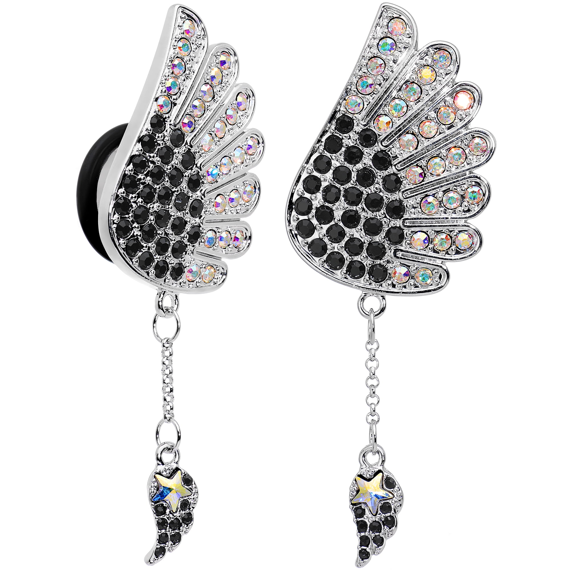 Body Candy Steel Aurora Black Accent Aerial Angel Wings Dangle Plug Set ...