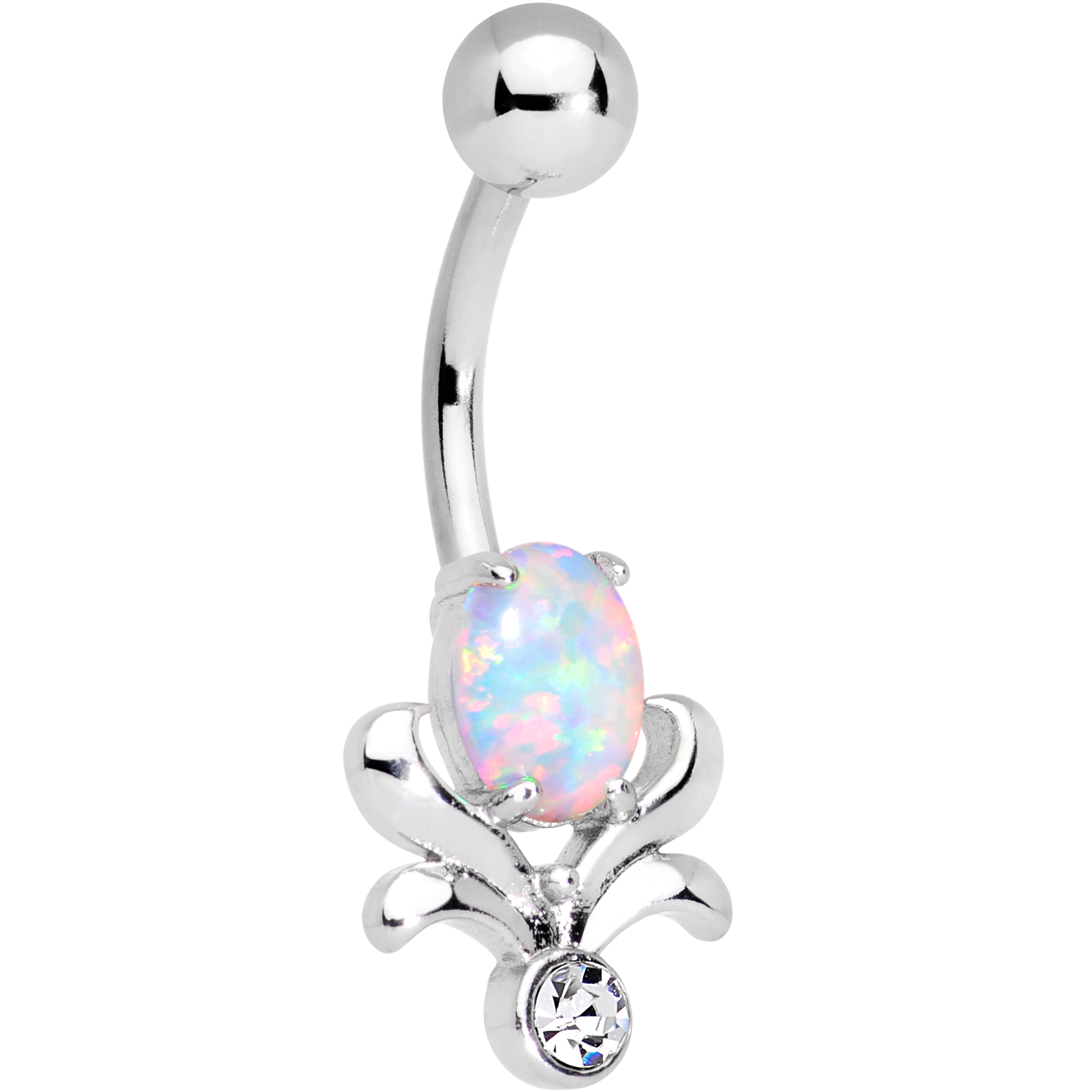 Body Candy Steel Iridescent White Accent Tender Tulip Belly Ring ...