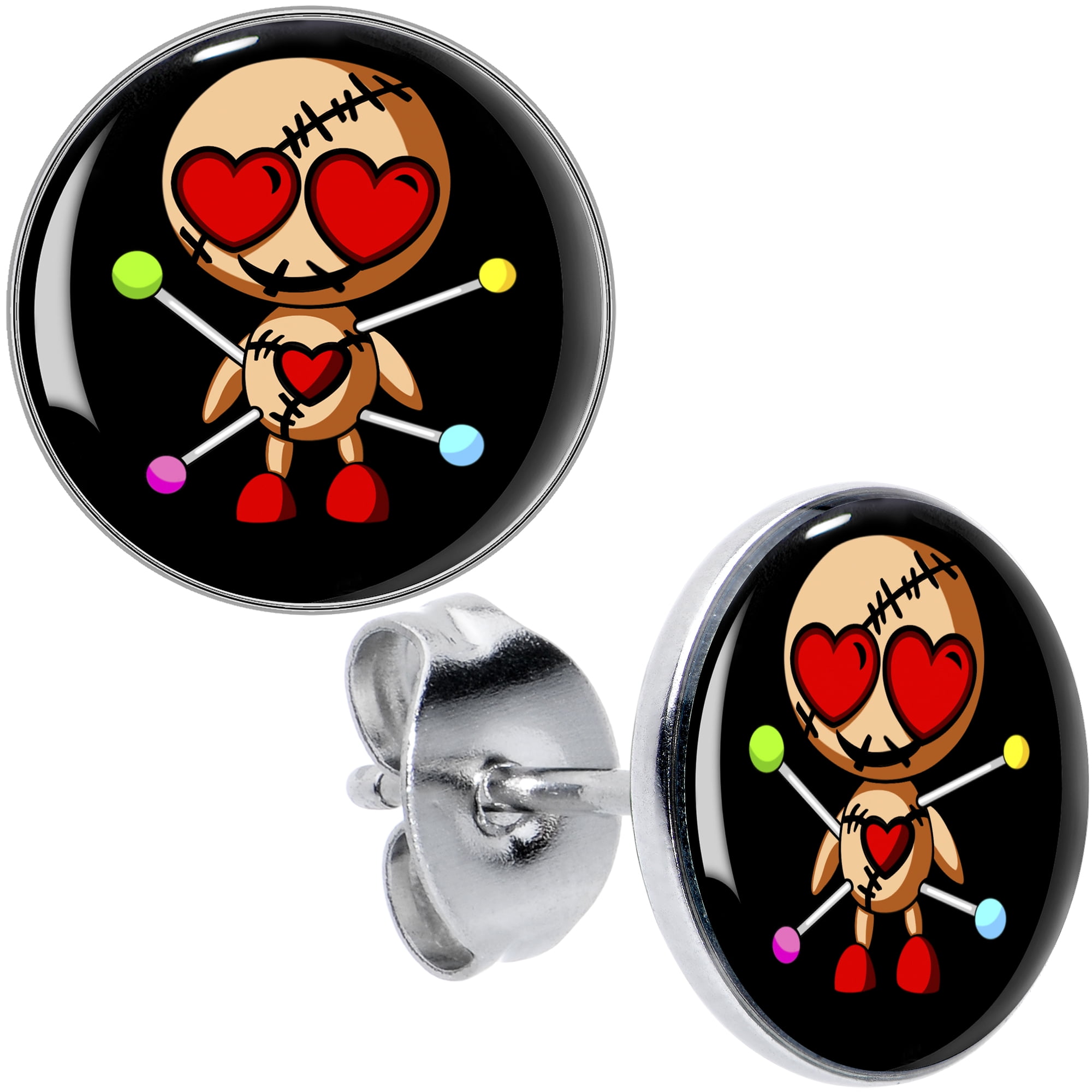 Body Candy Valentine Heart Voodoo Doll Stud Earrings Hypoallergenic ...
