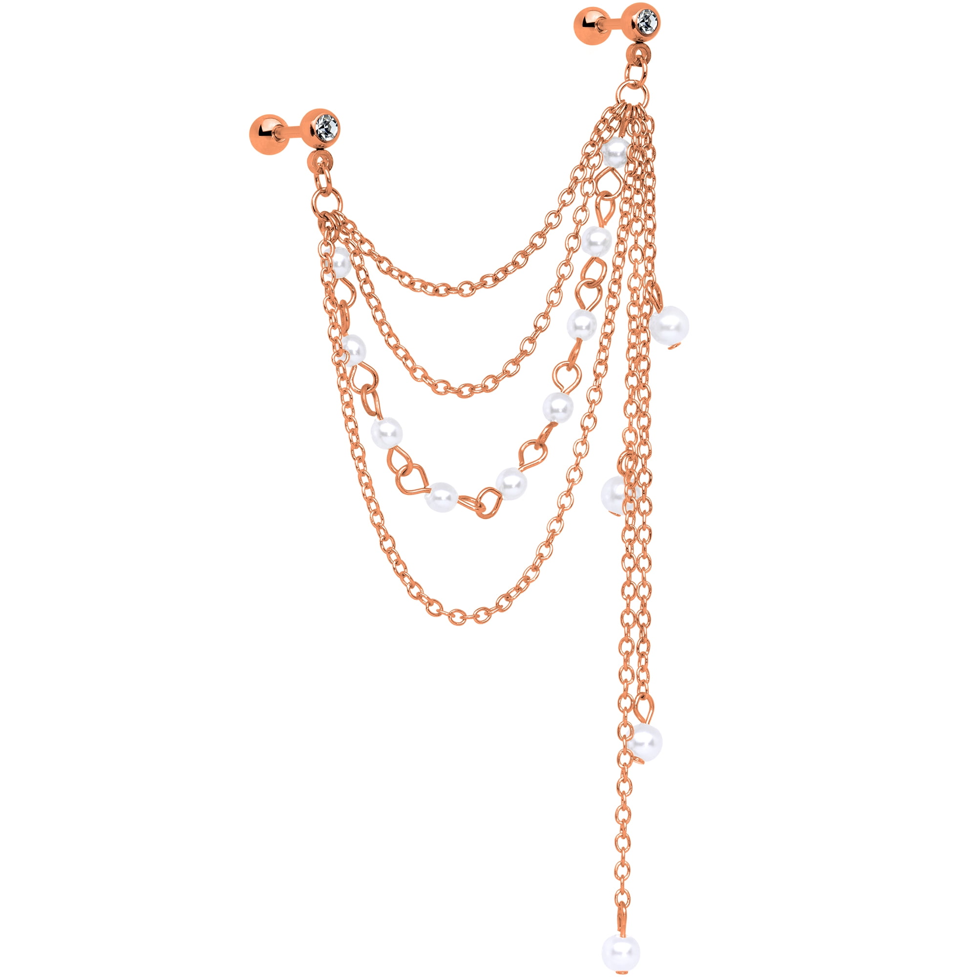 Body Candy Women 16G Plated Steel Rosy Clear Dangle Cartilage Chain ...
