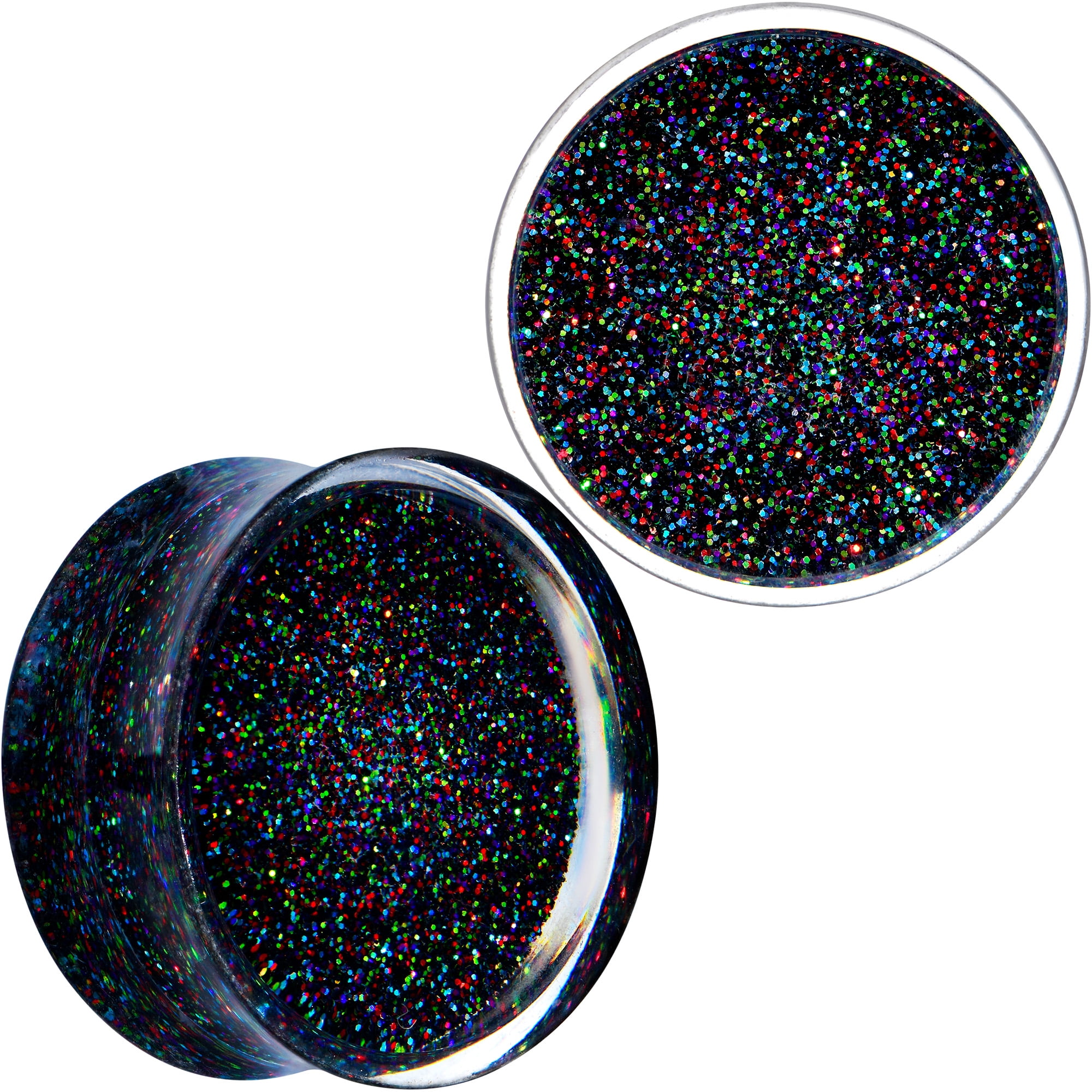 Body Candy Womens 1.02" 2PC Clear Black Acrylic Glitter Saddle Plugs ...