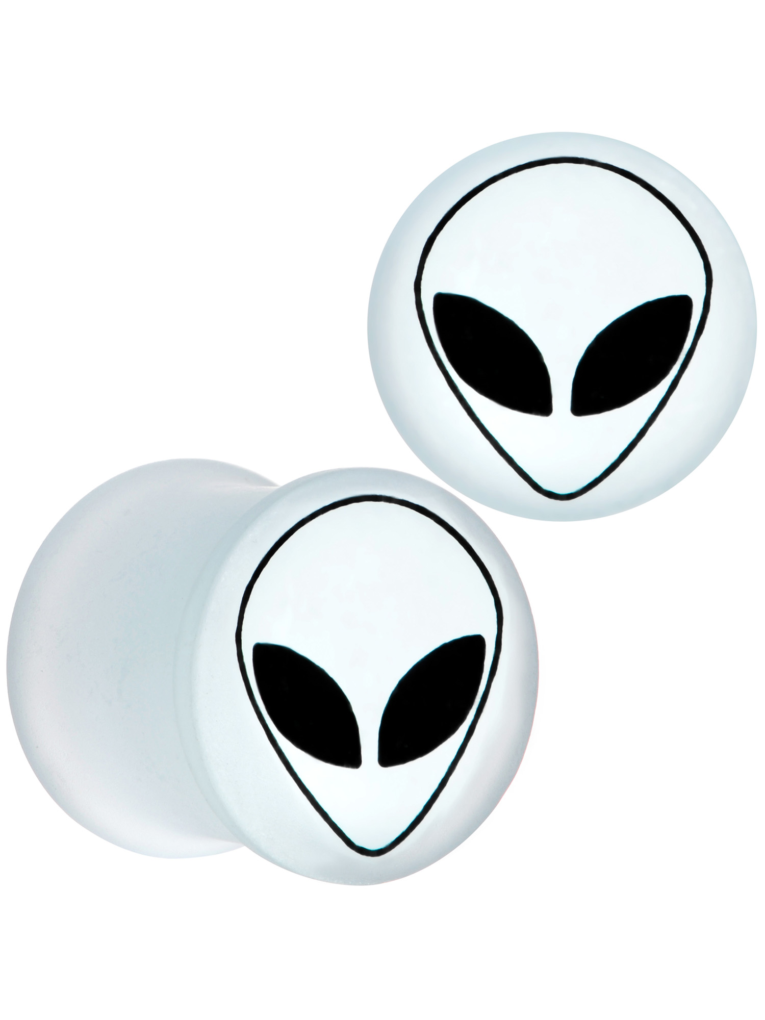 Body Candy Womens 1/2" 2Pc White Matte Glass UFO Alien Face Double ...