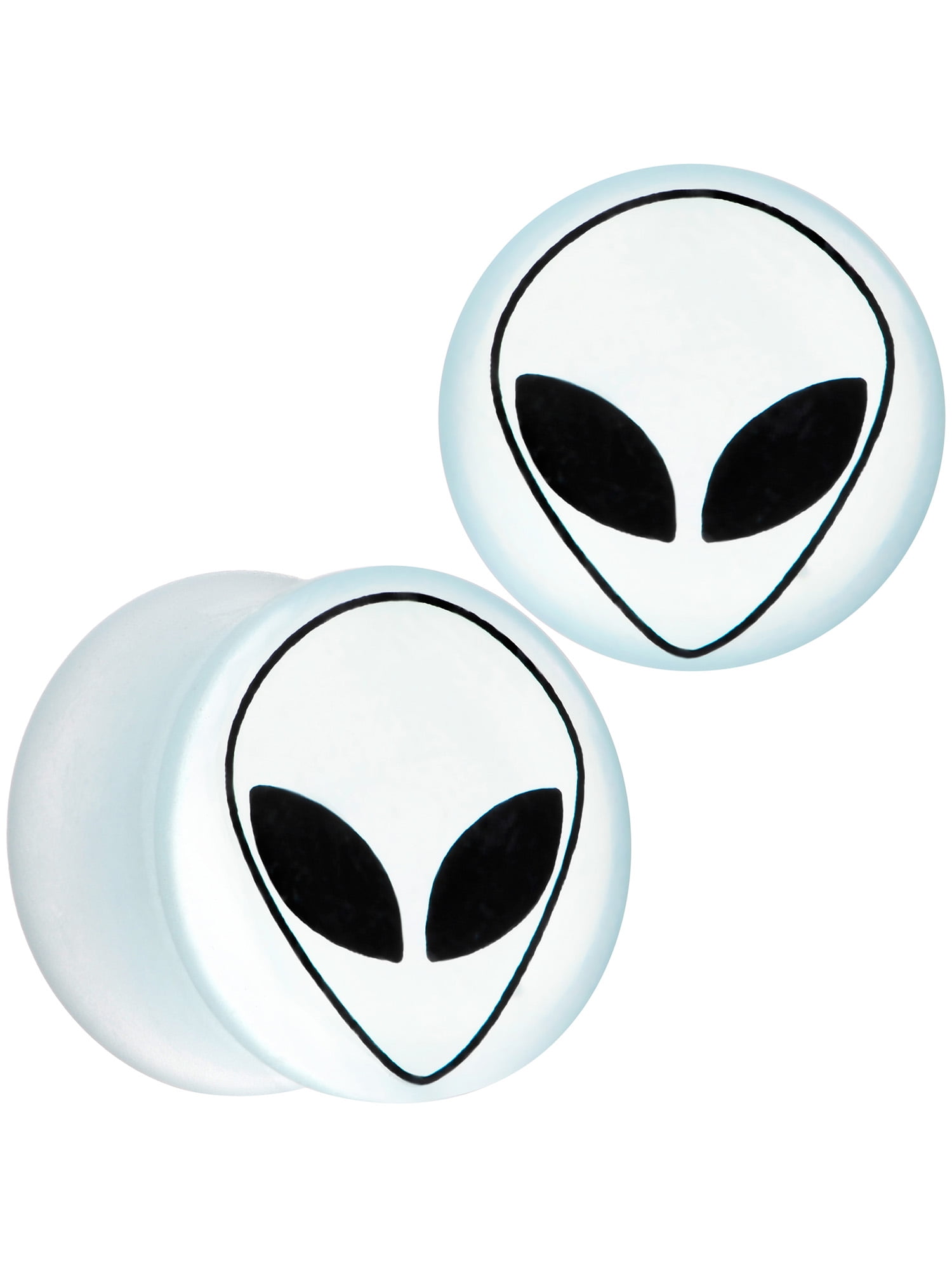 Body Candy Womens 11/16" 2Pc White Matte Glass UFO Alien Face Double ...