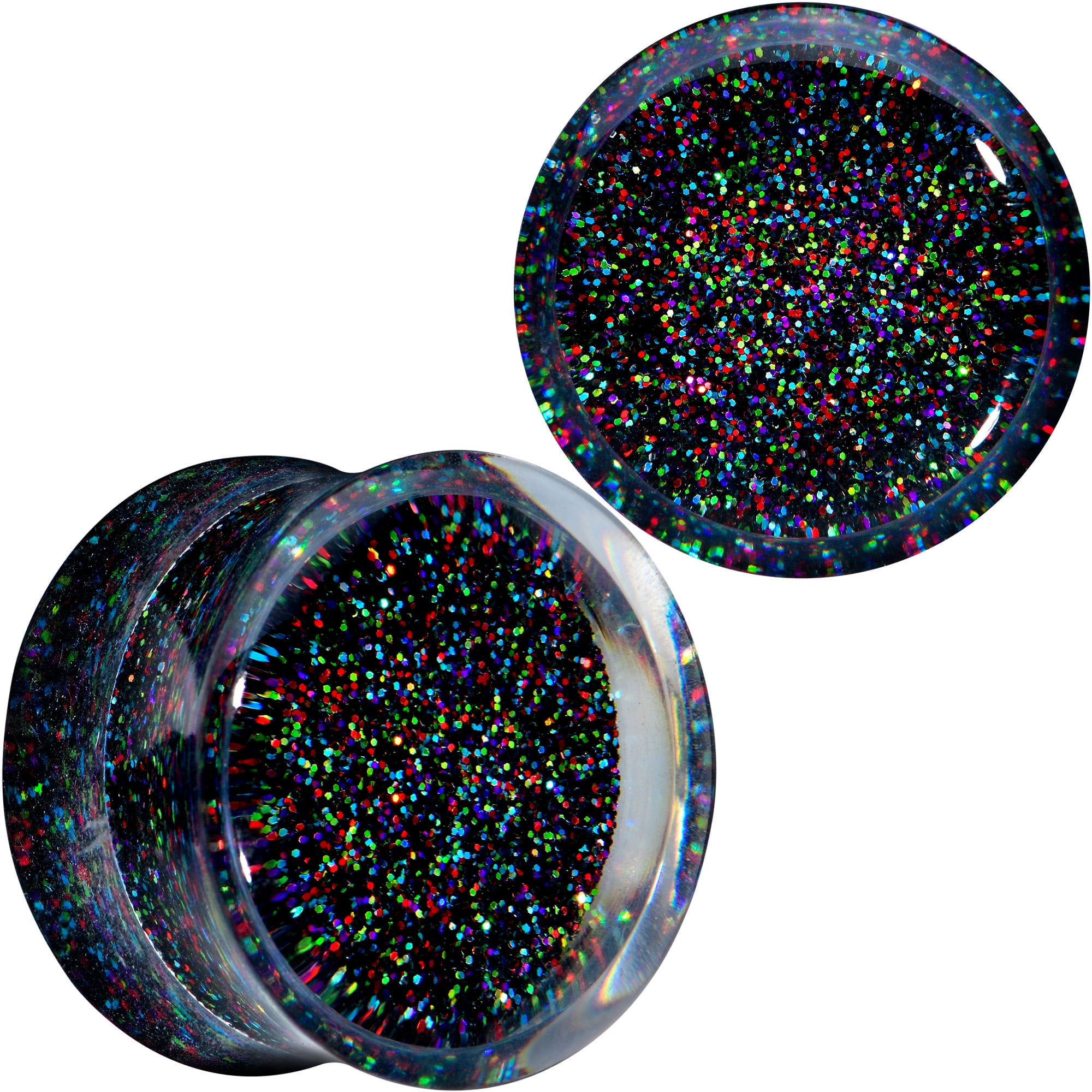 Body Candy Womens 13/16" 2PC Clear Black Acrylic Glitter Saddle Plugs ...