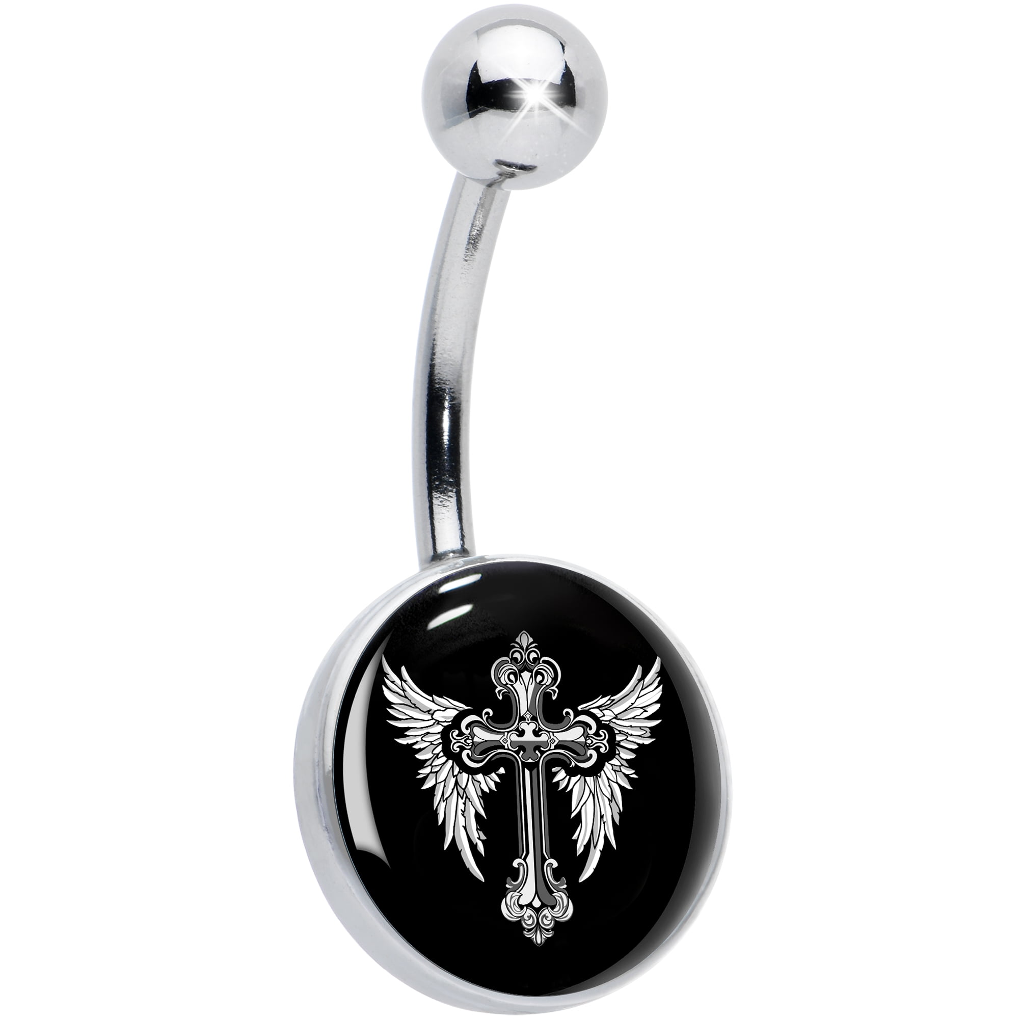 Body Candy Womens 14G 316L Stainless Steel Navel Ring Piercing Black White Winged Cross Mens ...