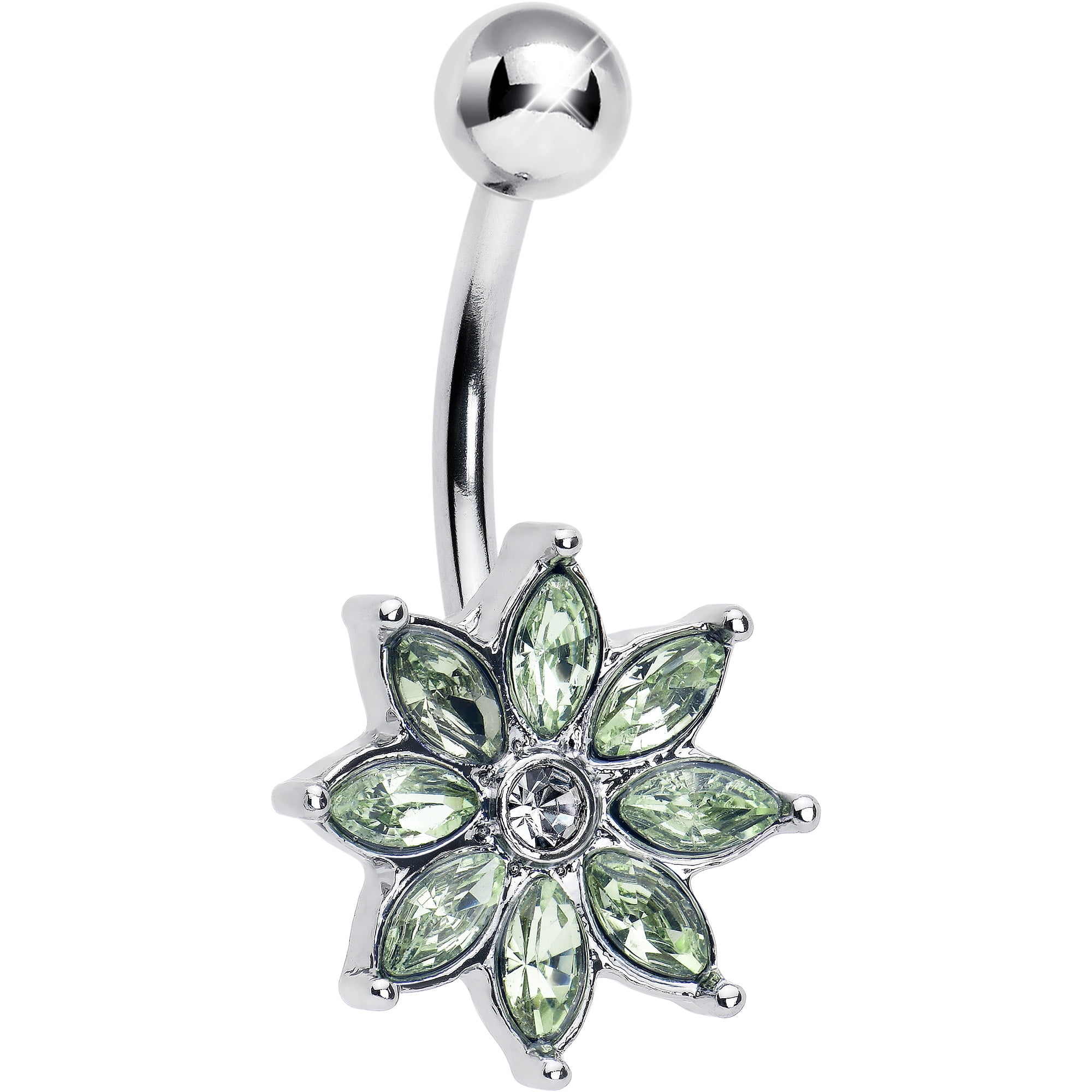 Body Candy Womens 14G 316L Stainless Steel Navel Ring Piercing Flower Elegance Bloom Green Mens ...