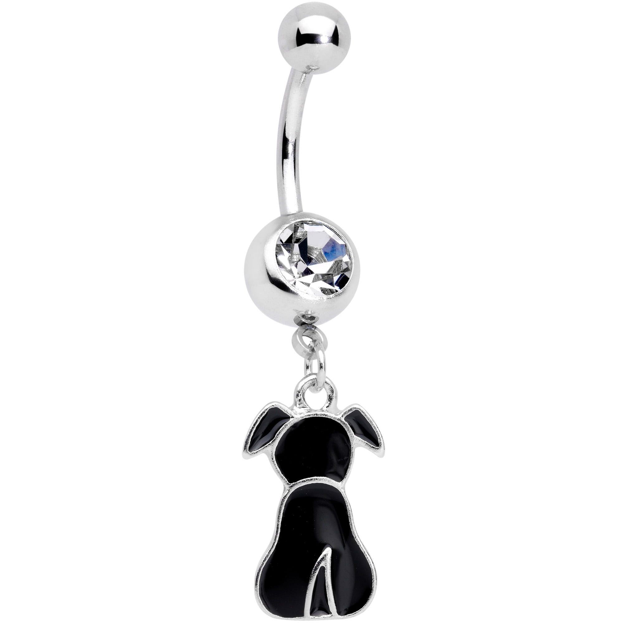 Body Candy Womens 14G 316L Steel Navel Ring Piercing Clear Black Dog Dangle Belly Button Ring ...