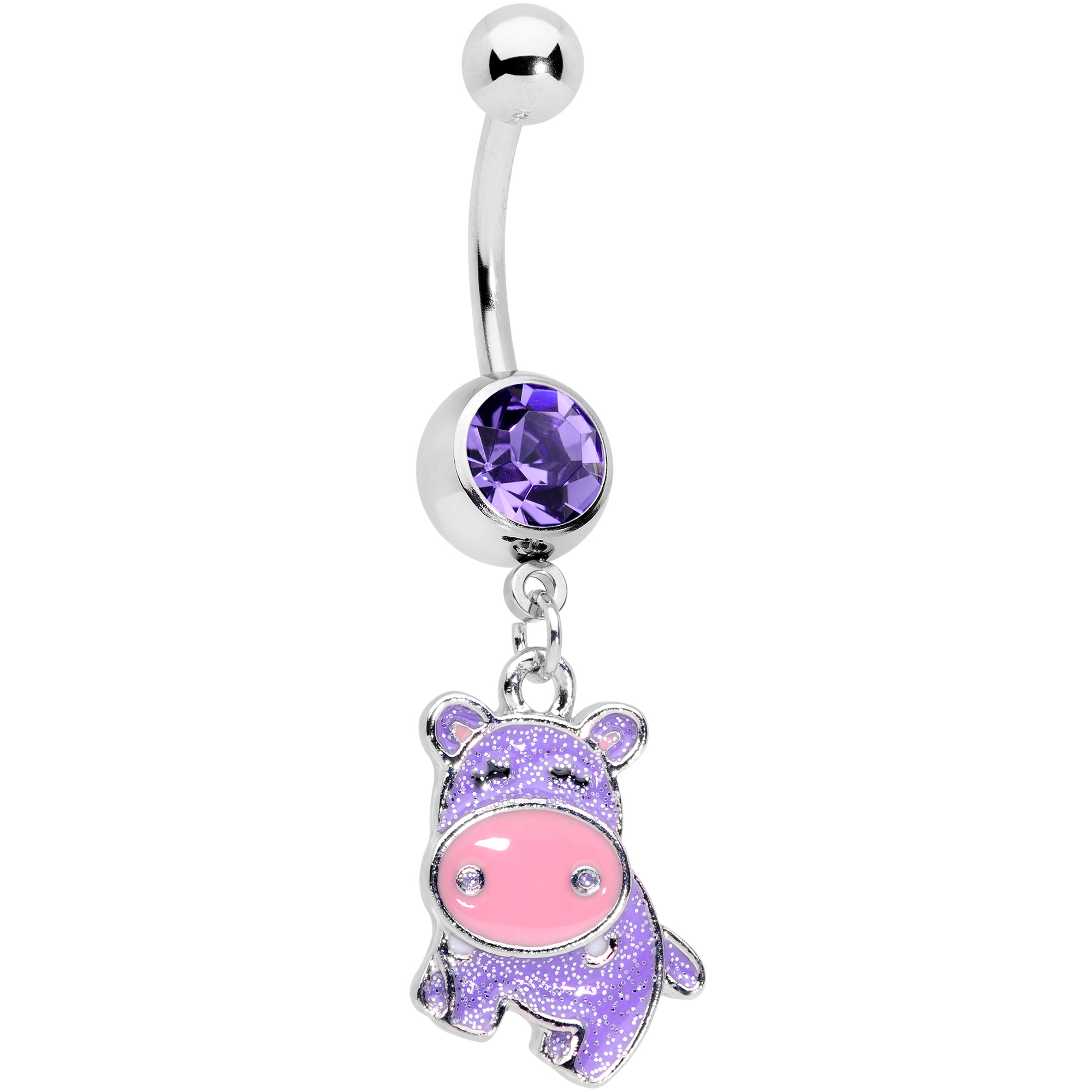 Body Candy Womens 14G 316L Steel Navel Ring Piercing Purple Happy Hippopotamus Dangle Belly ...