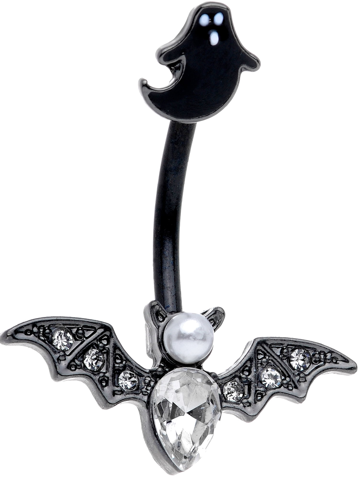 Body Candy Womens 14G Black PVD Steel Navel Ring Piercing Ghost Vampire ...