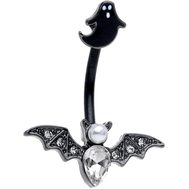 Body Candy Womens 14G Black PVD Steel Navel Ring Piercing Ghost Vampire ...