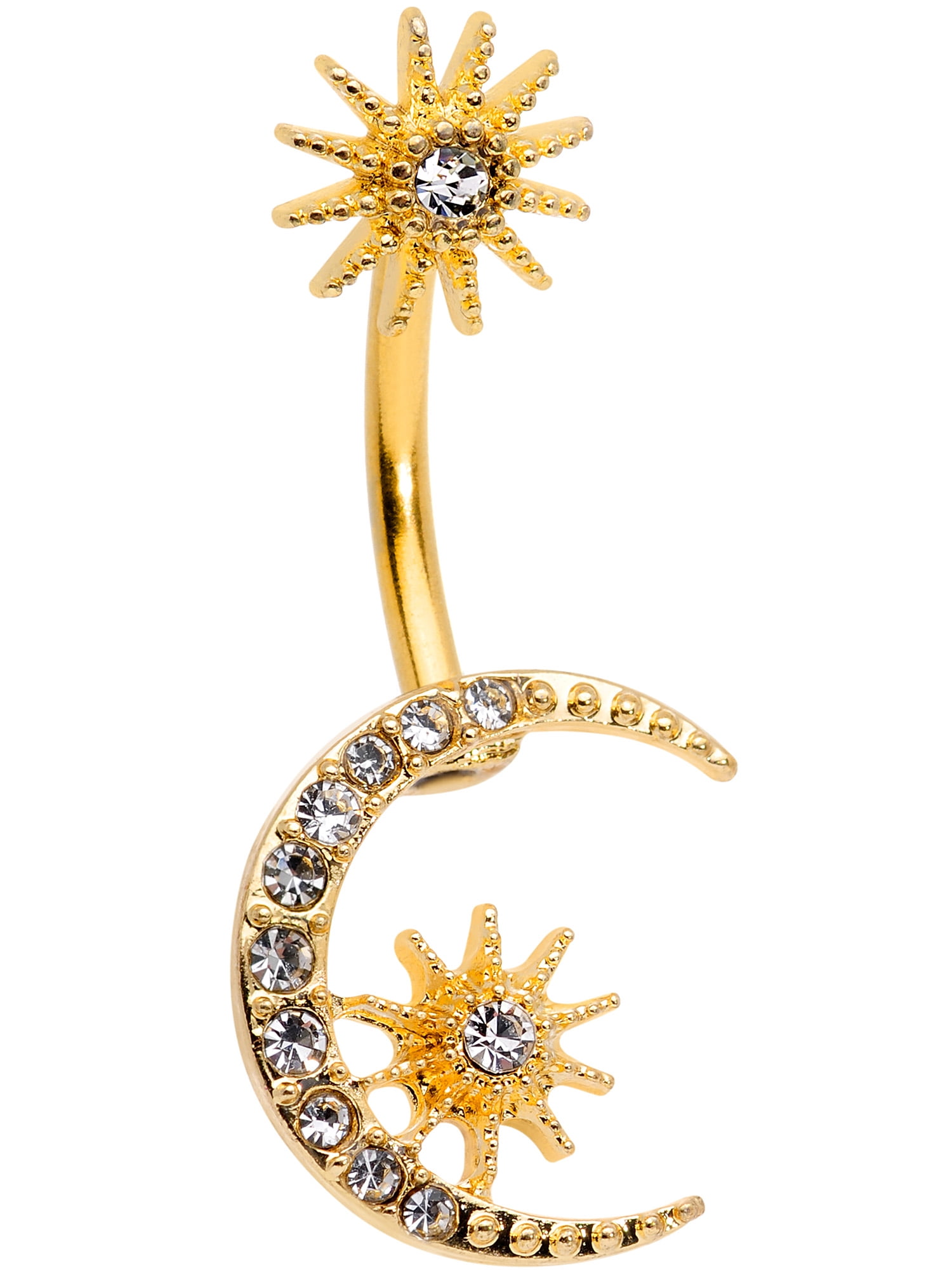 Body Candy Womens 14G PVD Steel Navel Ring Piercing Crescent Moon Stars ...