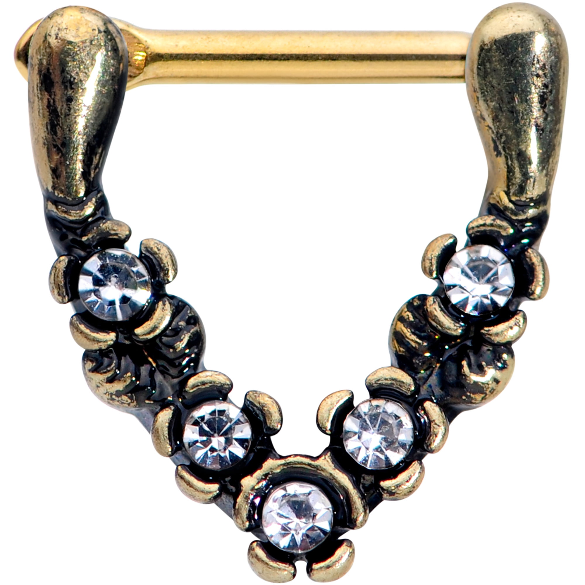 Body Candy Womens 16G Gold Tone PVD Steel Septum Jewelry Clear V Daith ...